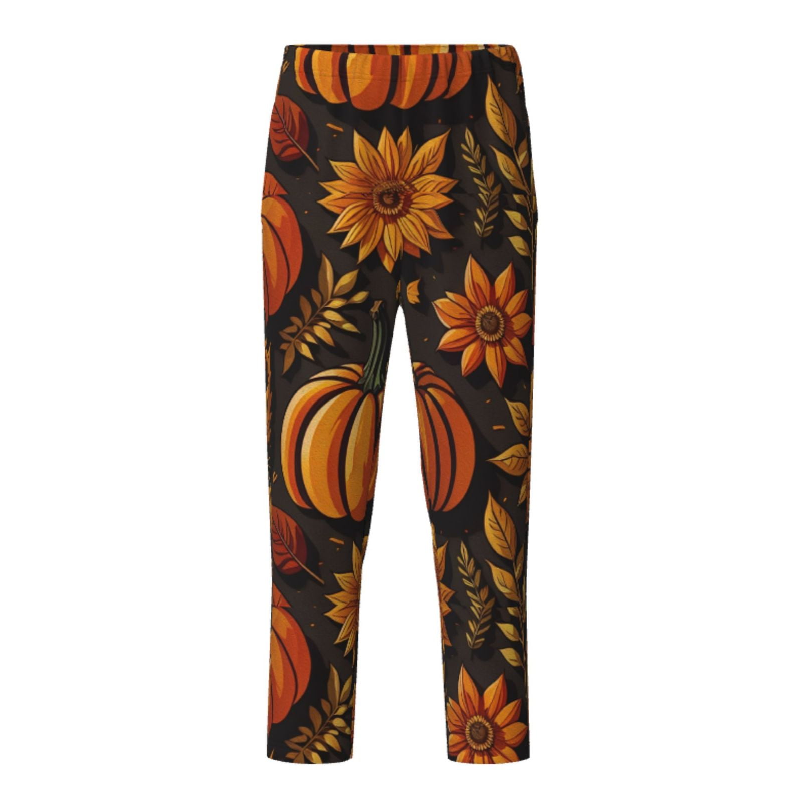 Pofeuu Autumn Pumpkin Leaves Print Teenagers' Pajama Pants, Soft Lounge ...