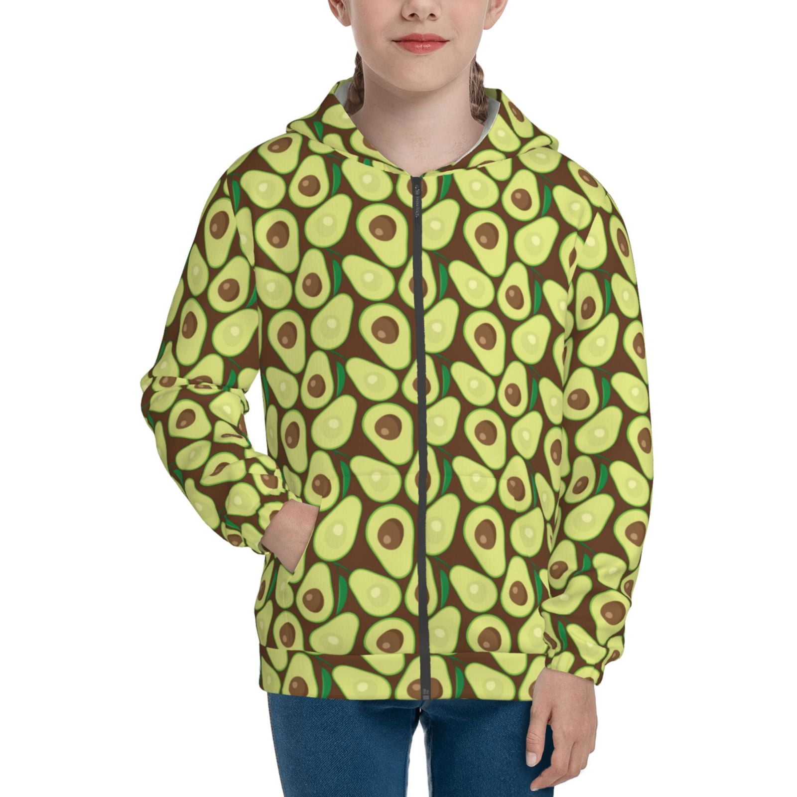 Pofeuu Avocado Print Teenage Zipper Hoodie Sweatshirts Hooded Casual ...
