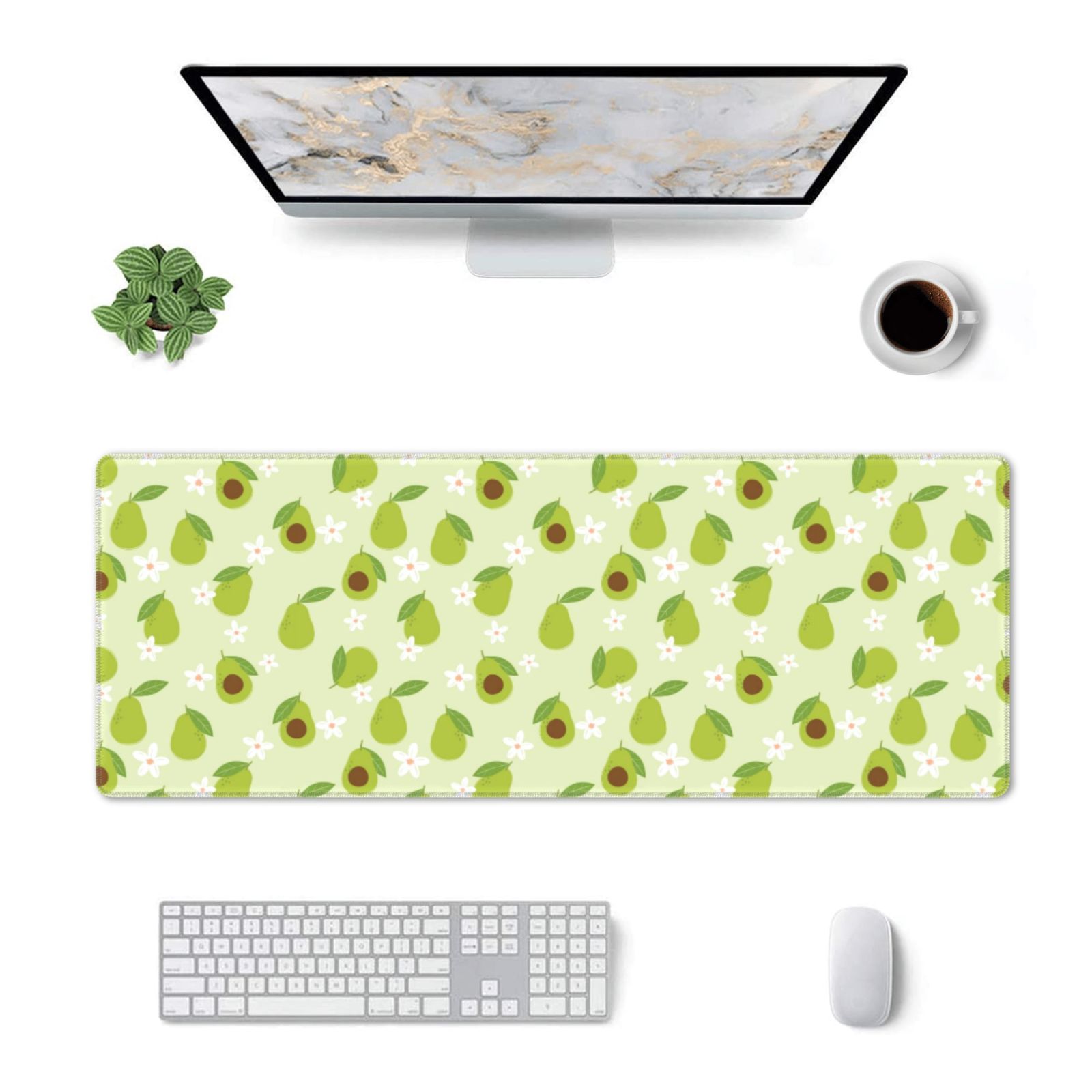 Pofeuu Avocado With Leaf And Flower Print Desk Mat for Keyboard and ...