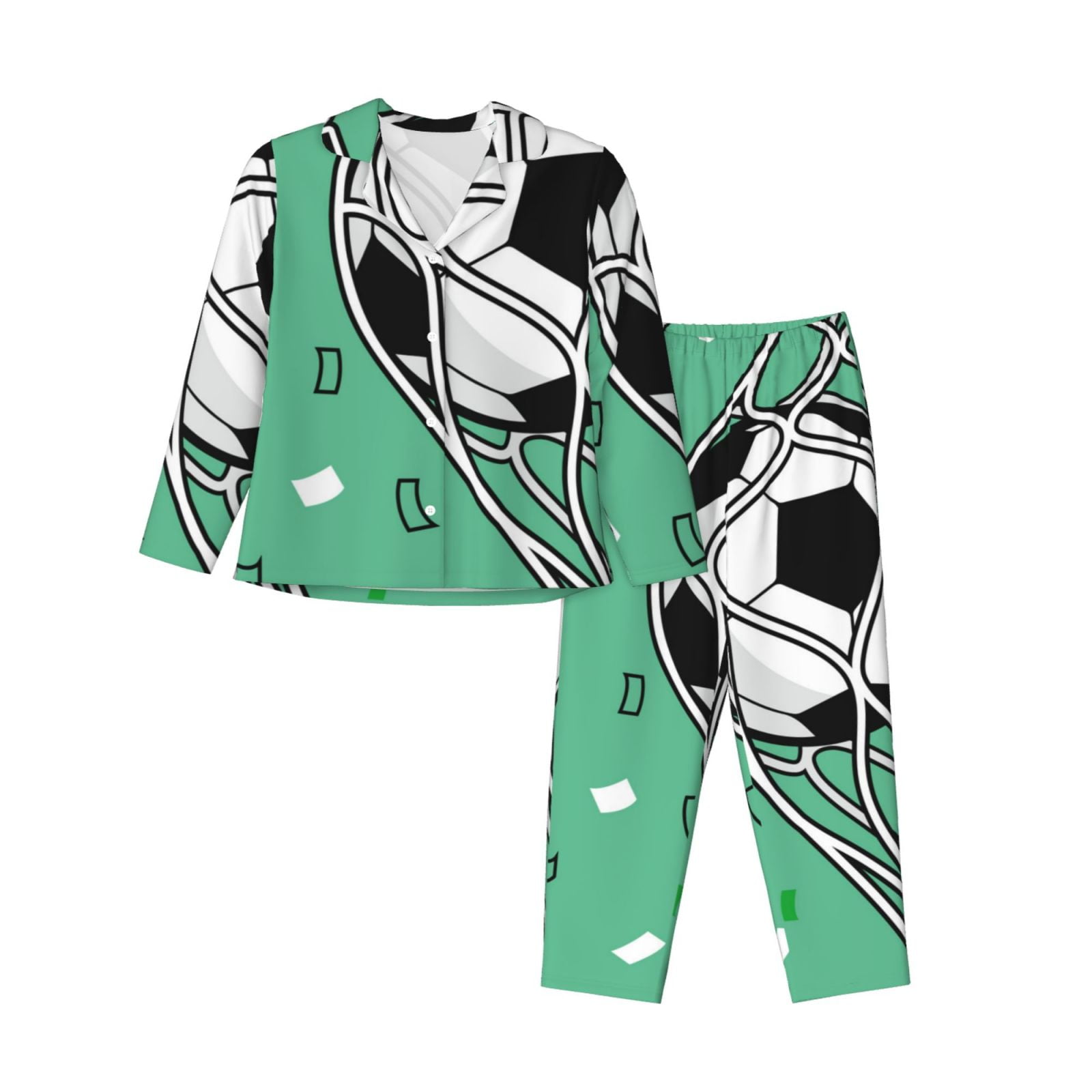 Pofeuu BALL INSIDE THE NET GOAL Print Womens Pajamas Set Long Sleeve ...