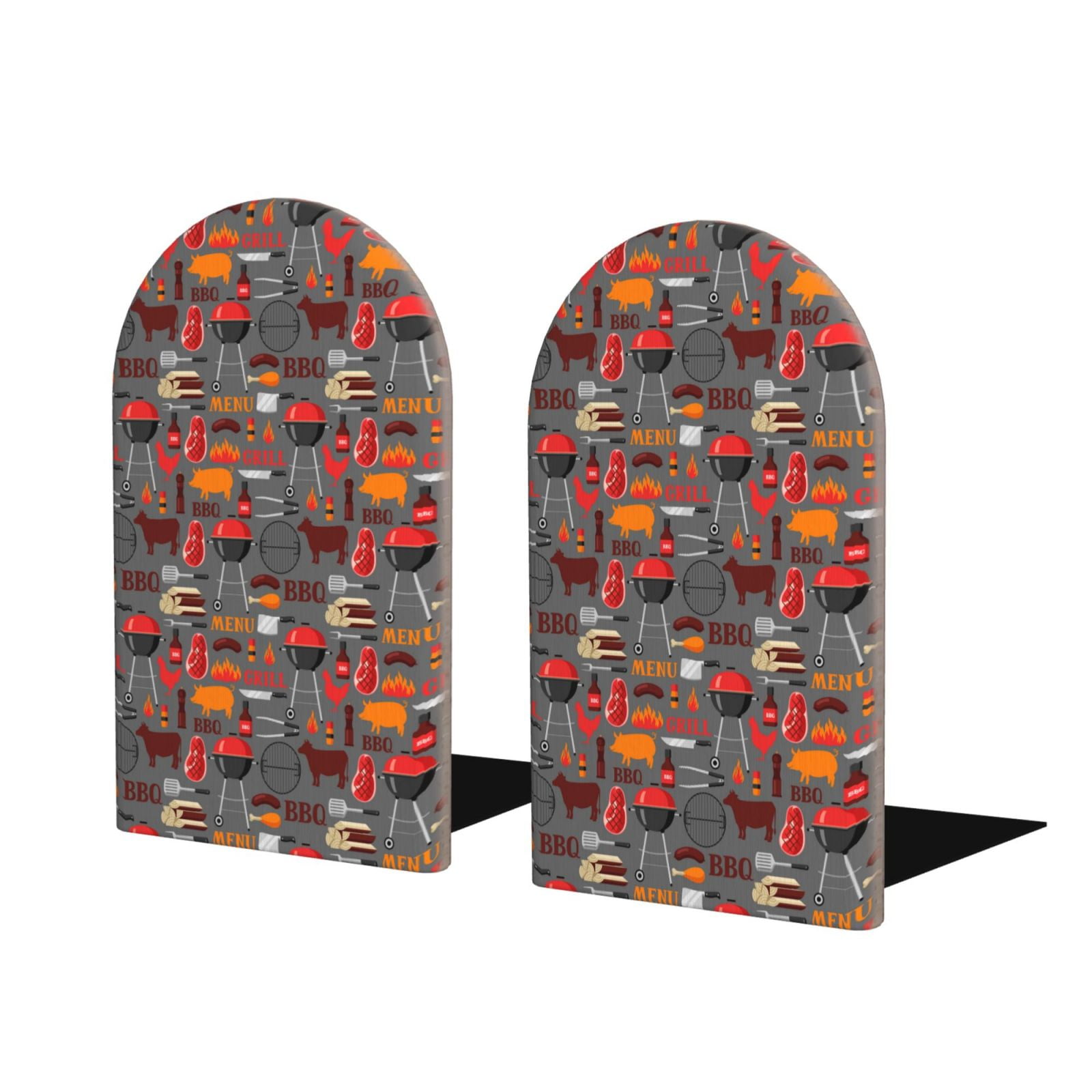 Pofeuu BBQ Icons Print Large Bookend Hold Heavy Books- Wood Bookends ...