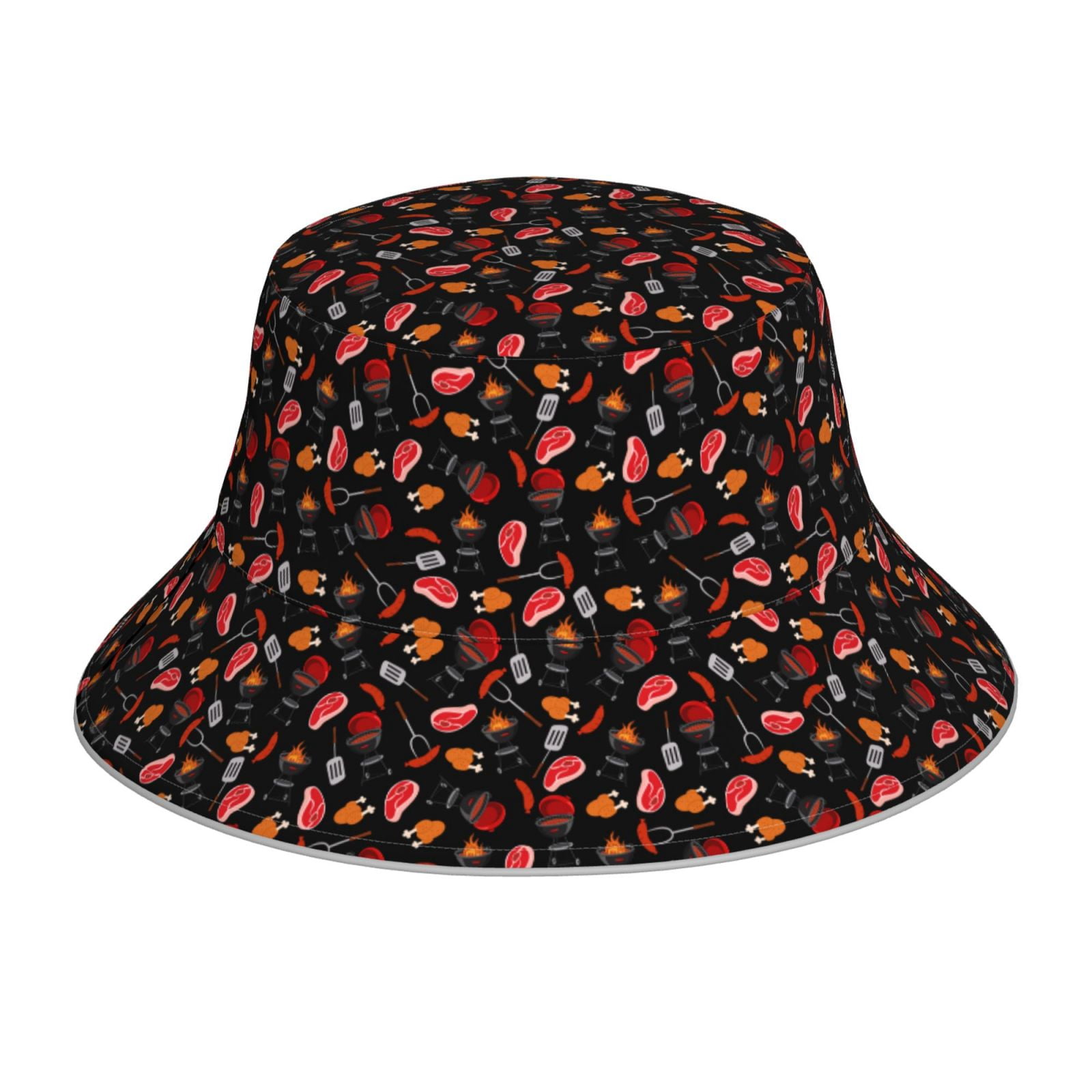 Pofeuu BBQ Print Bucket Hat for Women Men Reflective Bucket Hats Beach ...