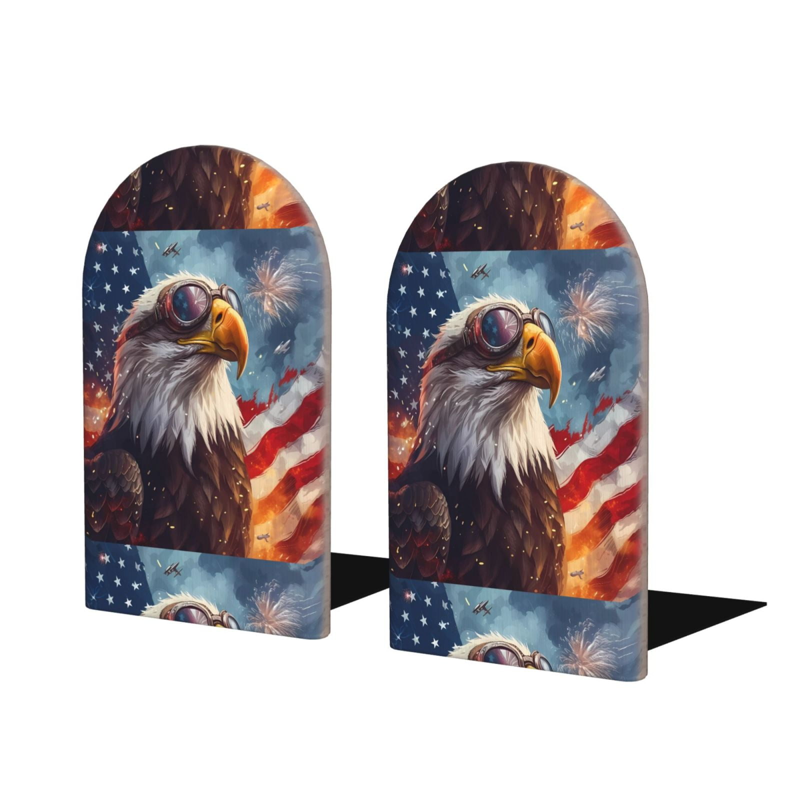 Pofeuu Bald Eagle Pilot Print Large Bookend Hold Heavy Books- Wood ...