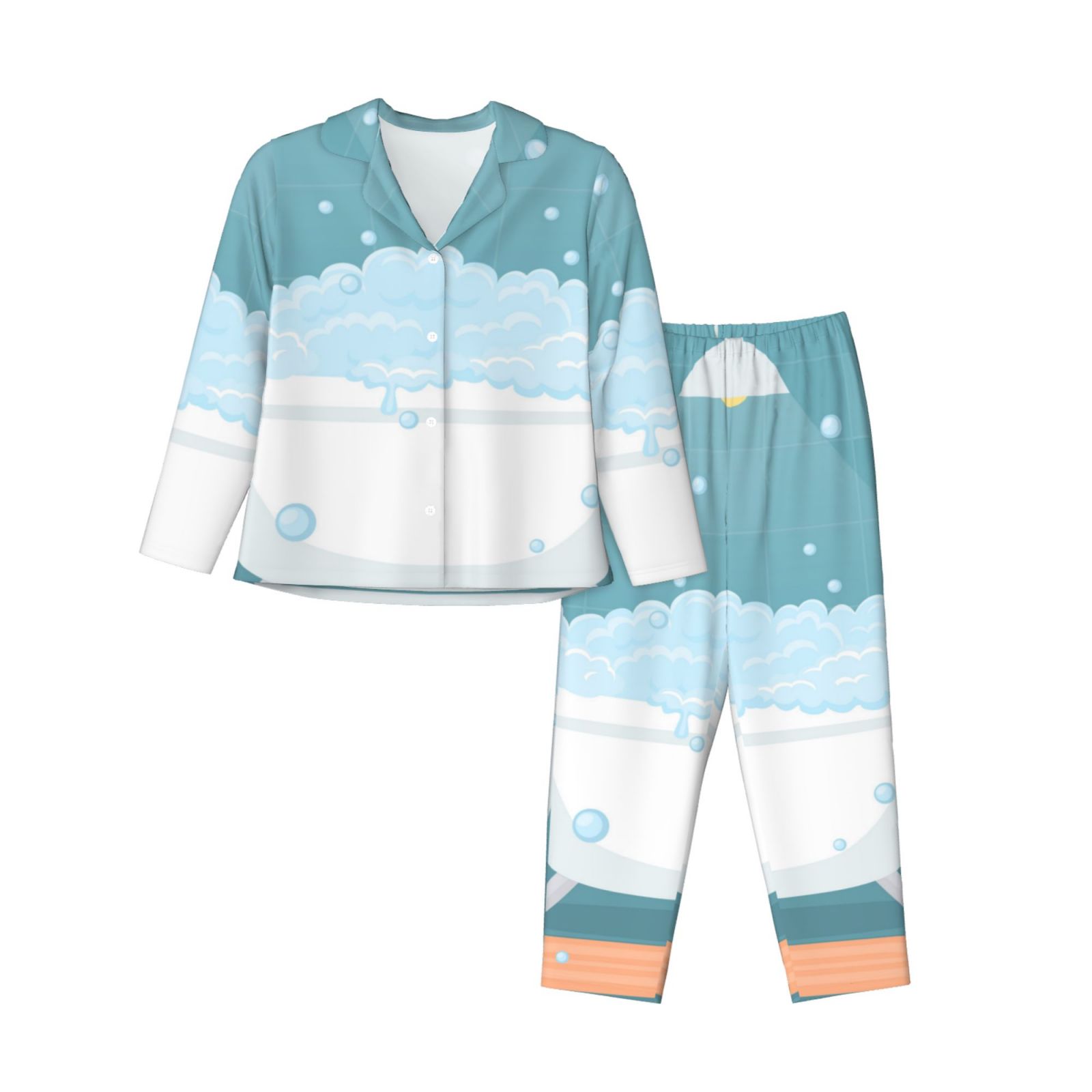 Pofeuu Bathtub with Soap Bubbles Print Womens Pajamas Set Long Sleeve ...