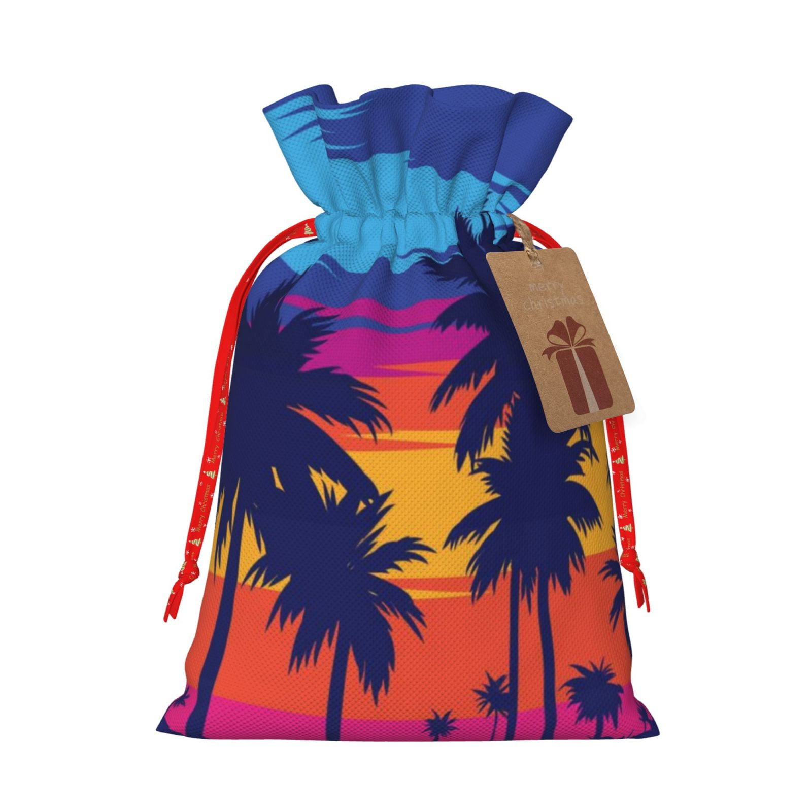 Pofeuu Beach with Palm Trees Print Burlap Bags with Drawstrings ...