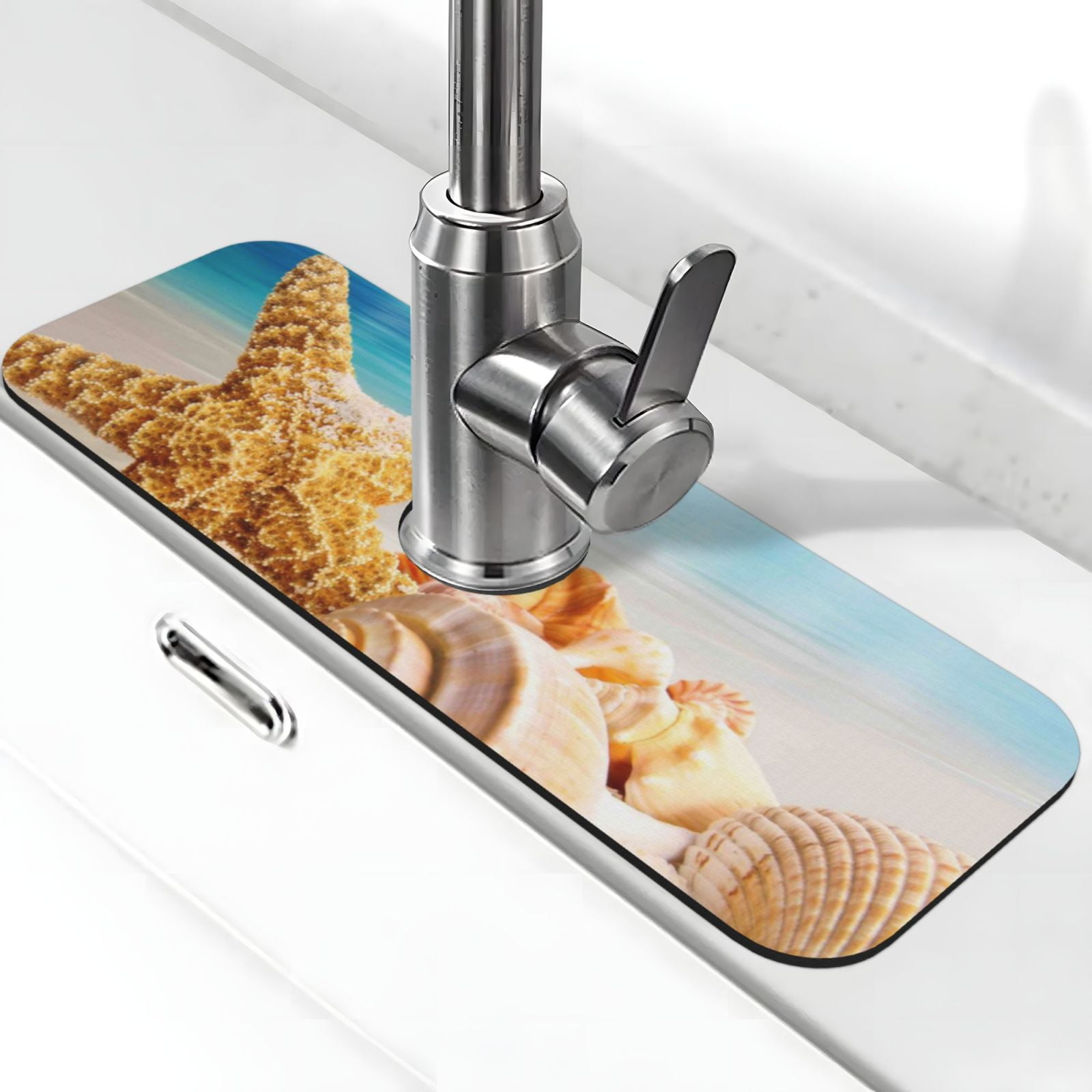 Pofeuu Beach Starfish Shell Print Splash Guard for Sink Faucet Sink ...