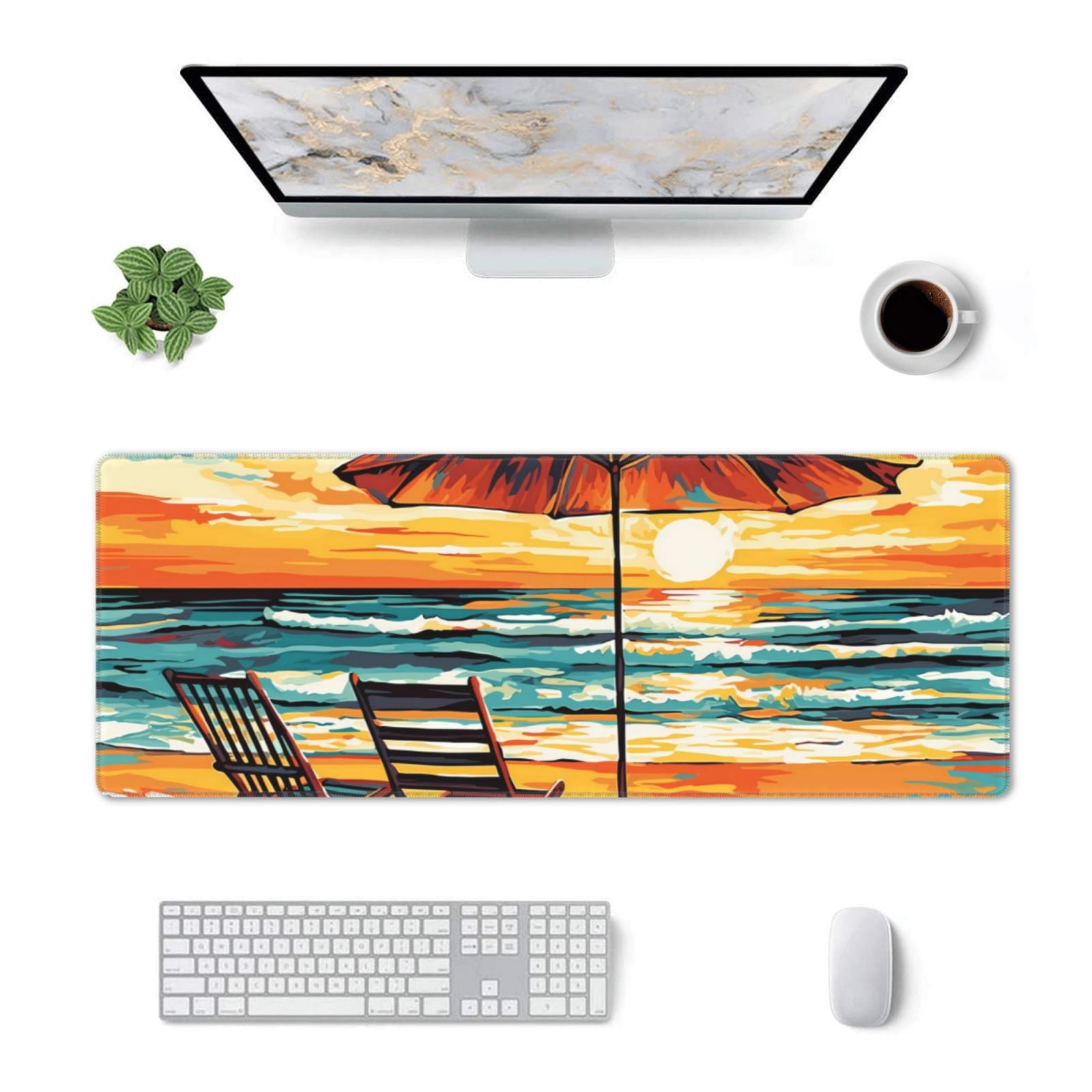 Pofeuu Beach Umbrella Sunset Print Desk Mat for Keyboard and Mouse ...