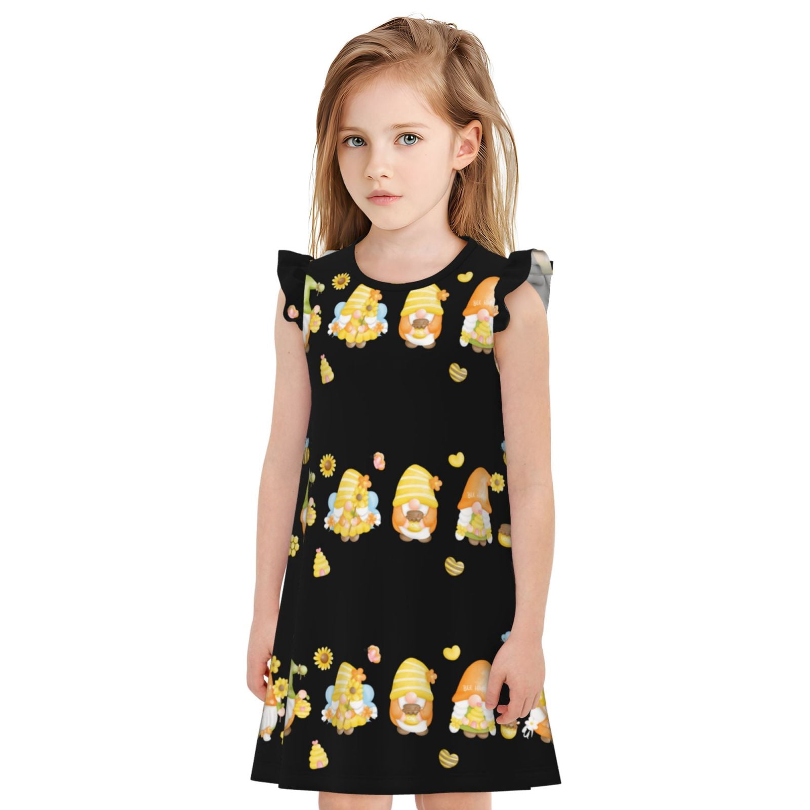 Pofeuu Bee Happy Sunflower Gnomes Print Girls Nightgowns, Nightgown ...
