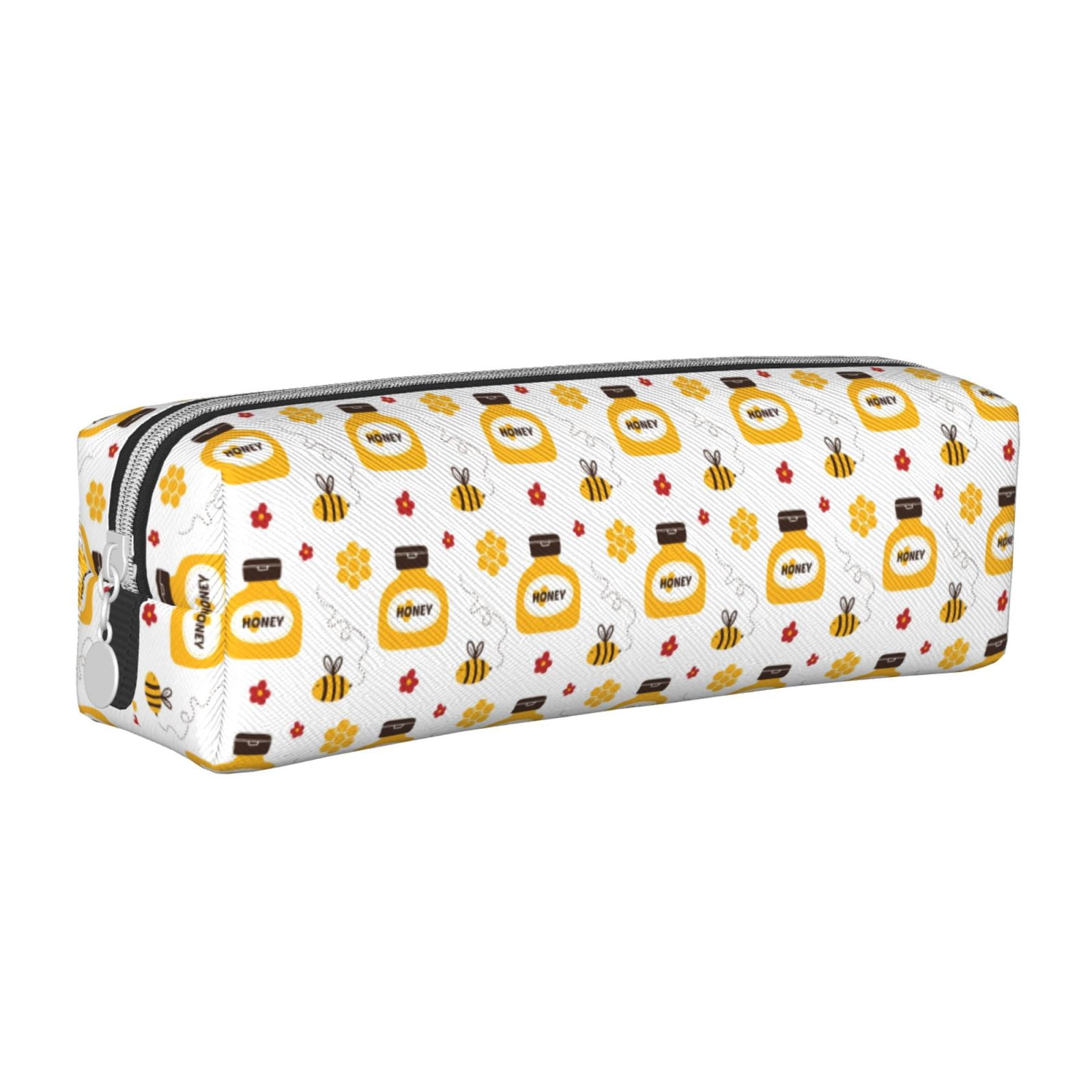 Pofeuu Bees and Flowers Print Leather Pencil Case, Leather Pencil Pouch ...