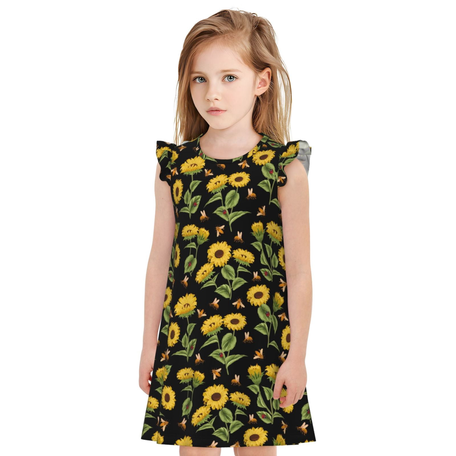 Pofeuu Bees and Sunflowers Print Girls Nightgowns, Nightgown Princess ...