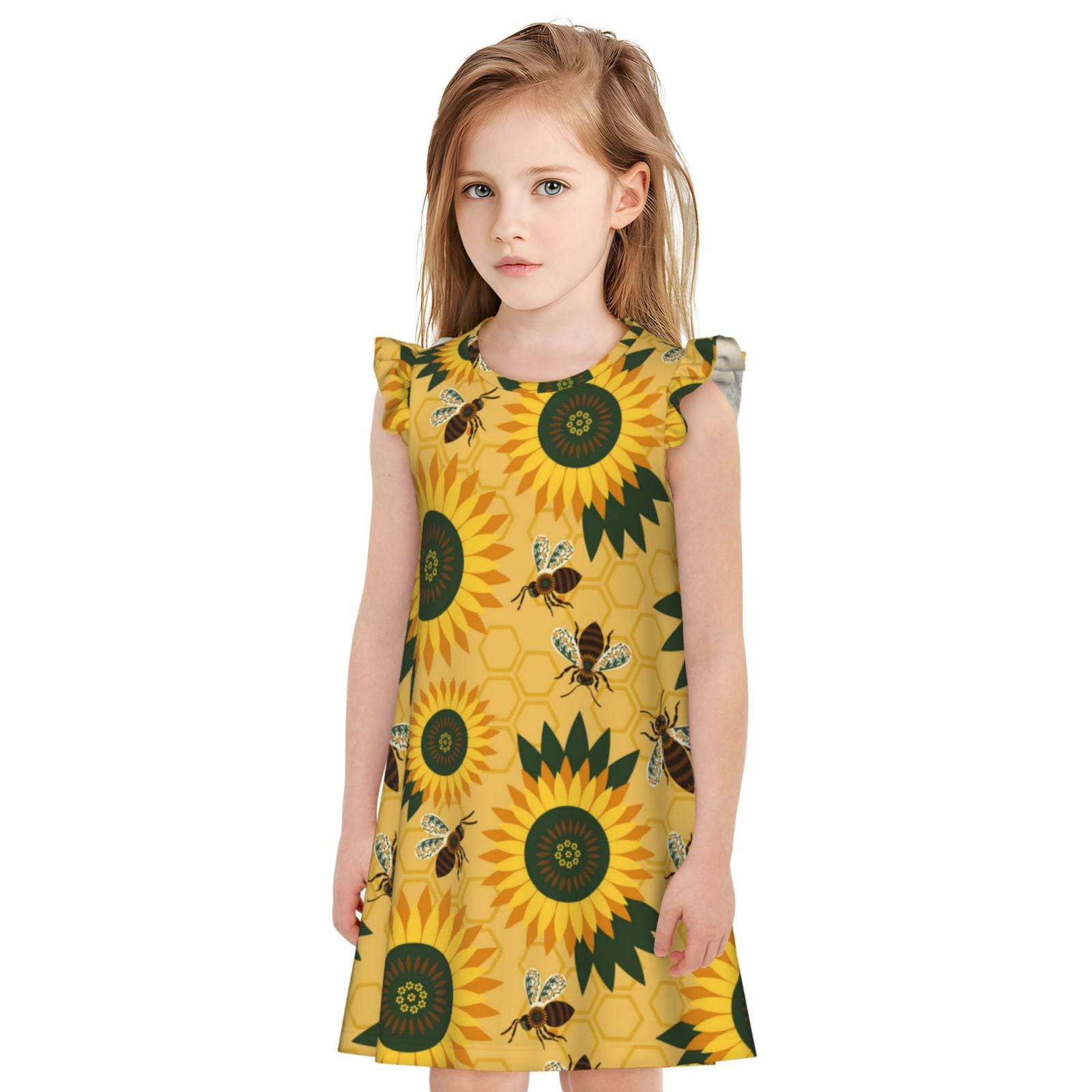 Pofeuu Bees and Sunflowers Print Girls Nightgowns, Nightgown Princess ...