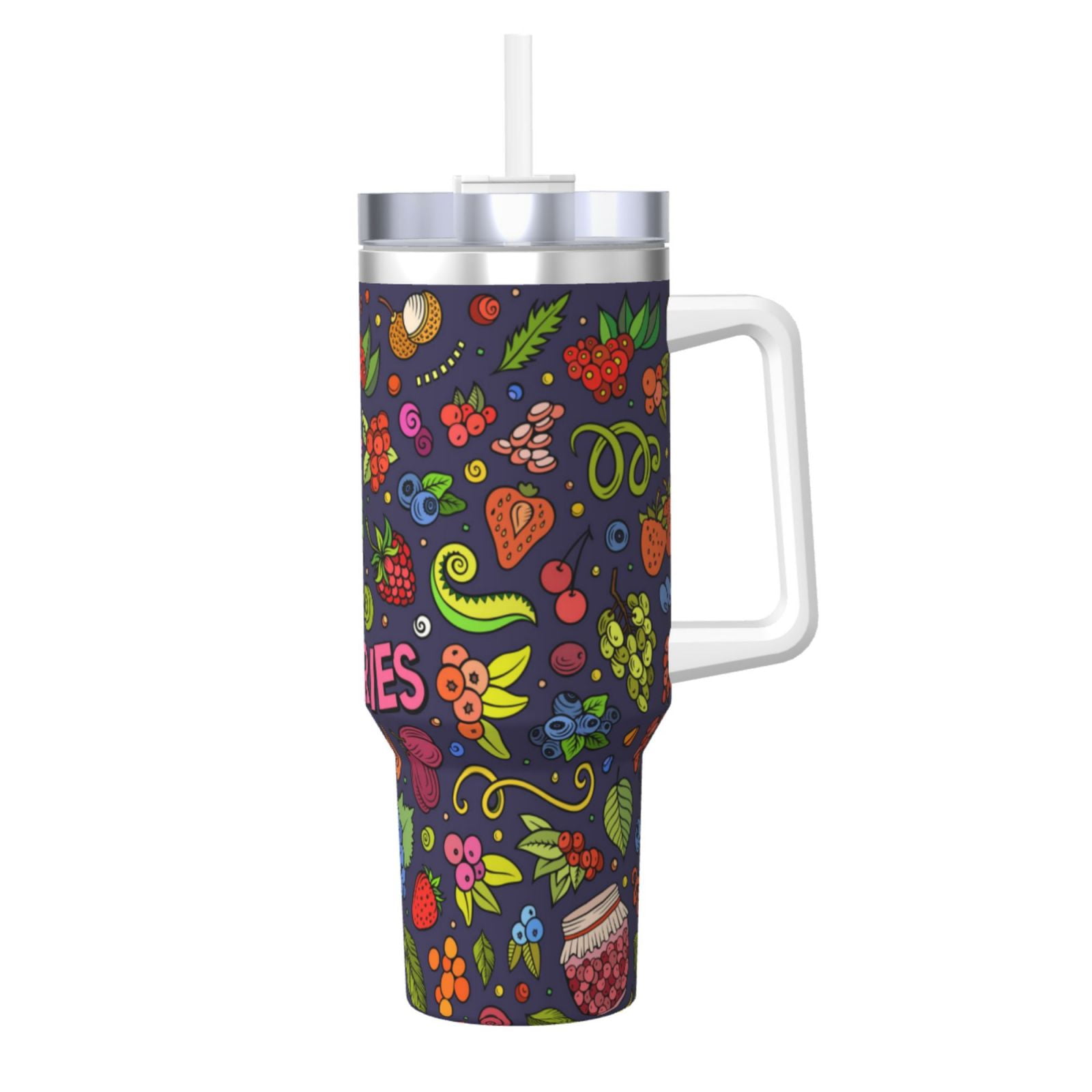 Pofeuu Berry Fruits Print 40oz Ice Bully With Handle And Straw ...