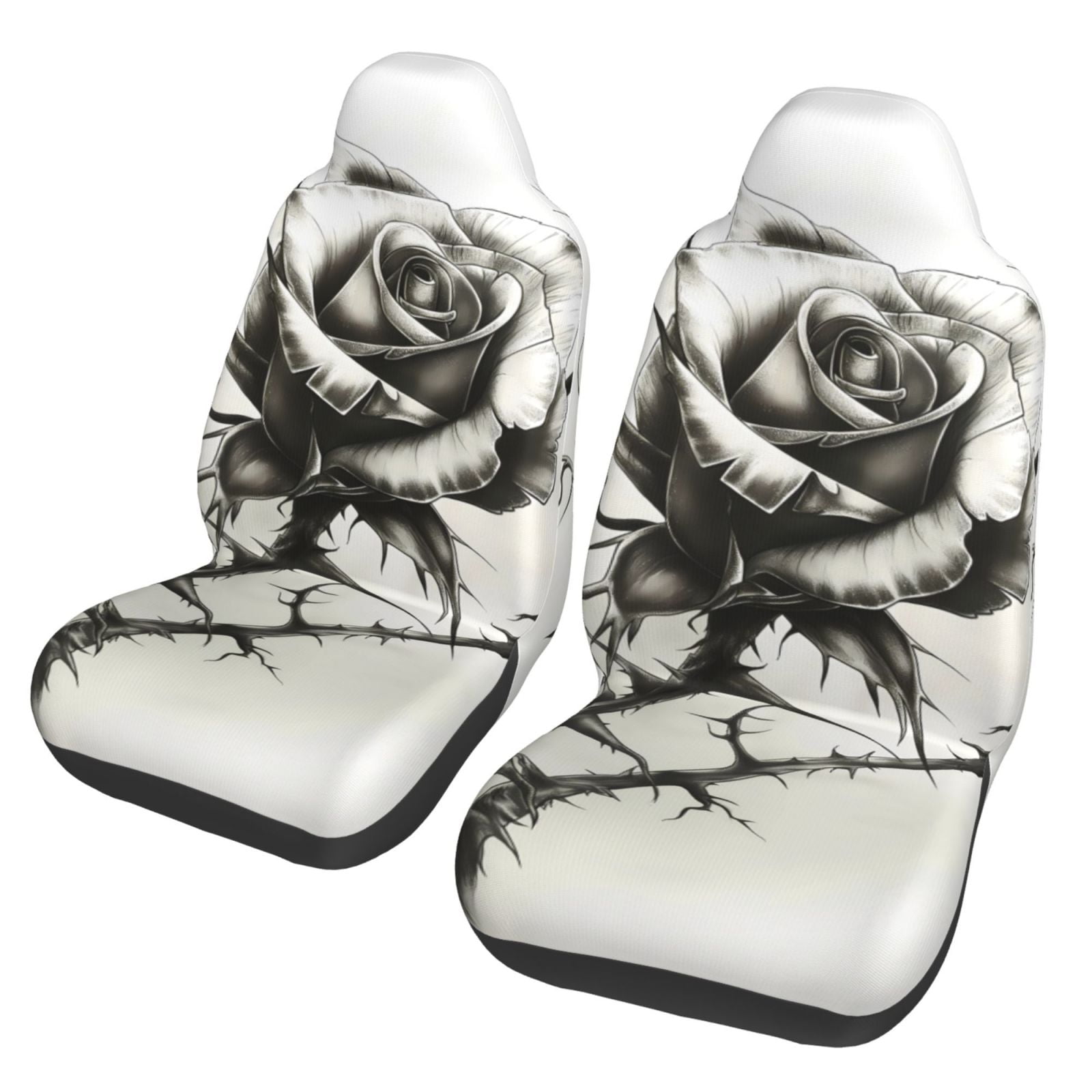 Pofeuu Black And White Rose Print Automotive Car Seat Covers Flat Cloth ...