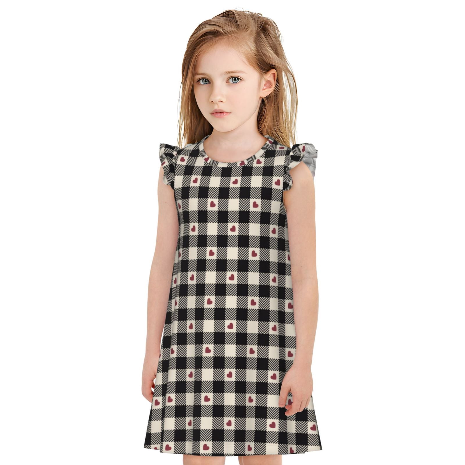 Pofeuu Black Plaid Heart Print Girls Nightgowns, Nightgown Princess ...