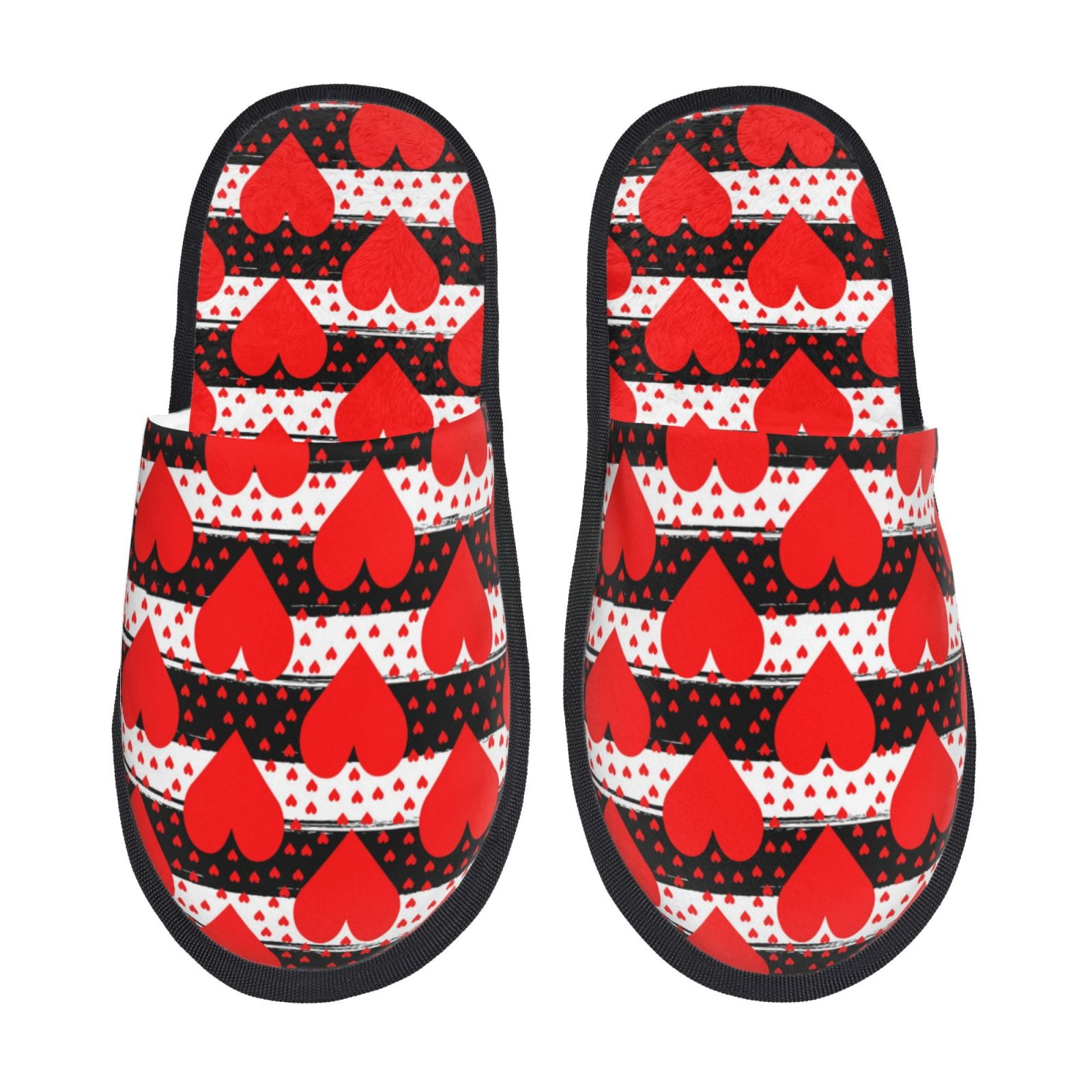 Pofeuu Black and white striped and red hearts Print EVA Fuzzy House ...