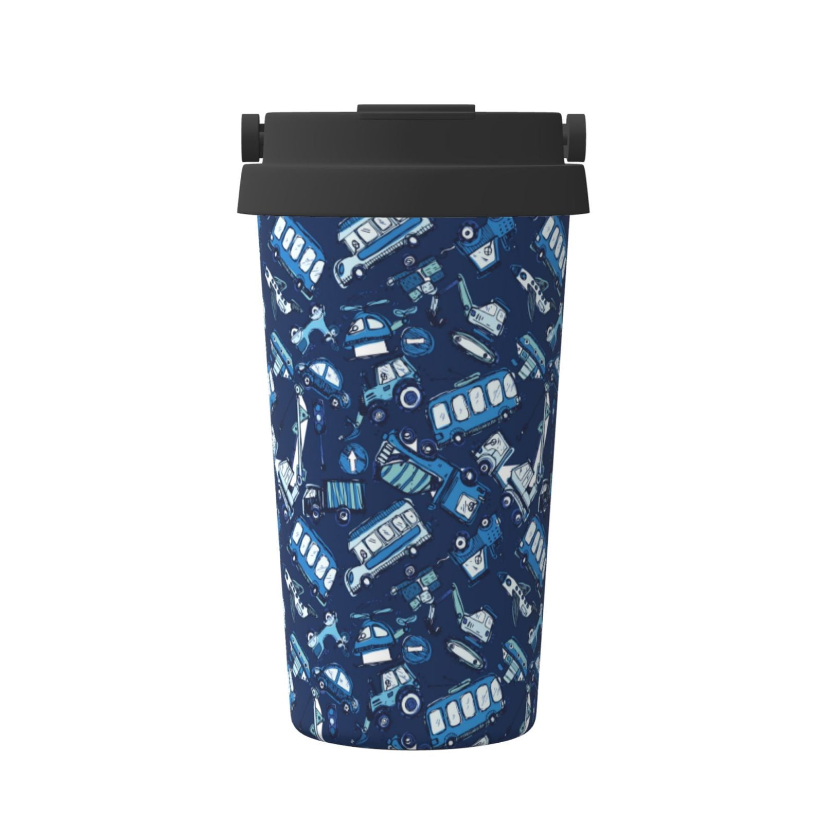 Pofeuu Blue Bus Print Coffee Mug,Iced Coffee Tumbler Cup, Double Wall ...