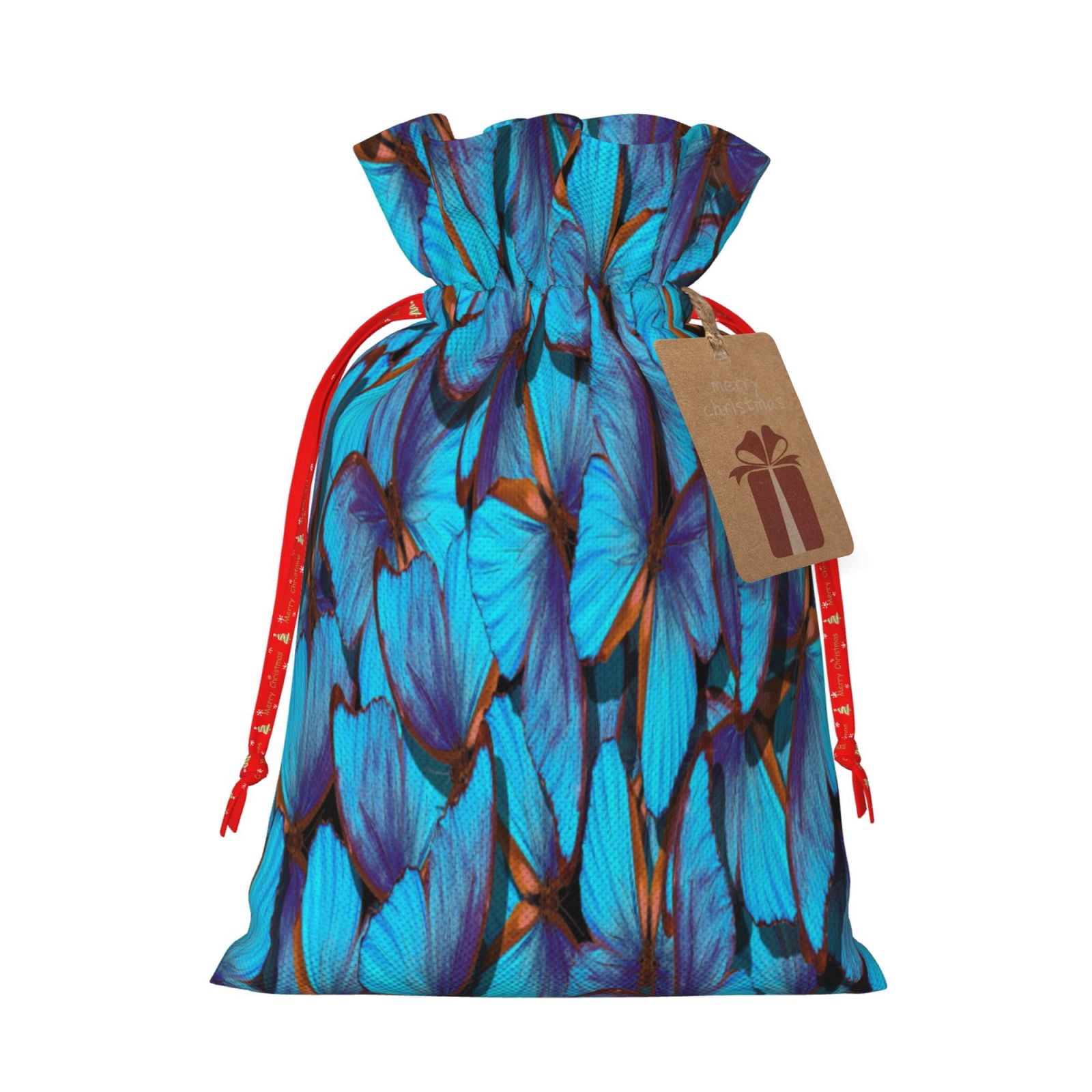 Pofeuu Blue Butterflies Print Burlap Bags with Drawstrings Drawstring ...