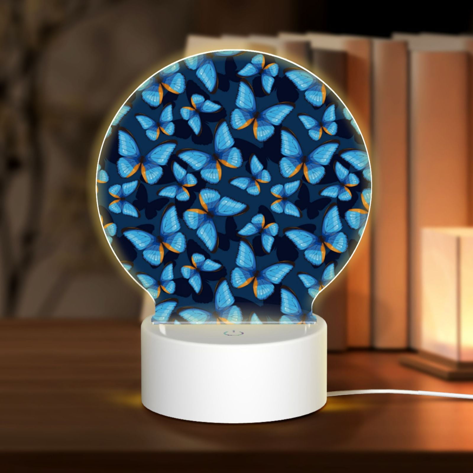 Pofeuu Blue Butterfly Print LED Christmas Night Light Lamp Base Gift ...