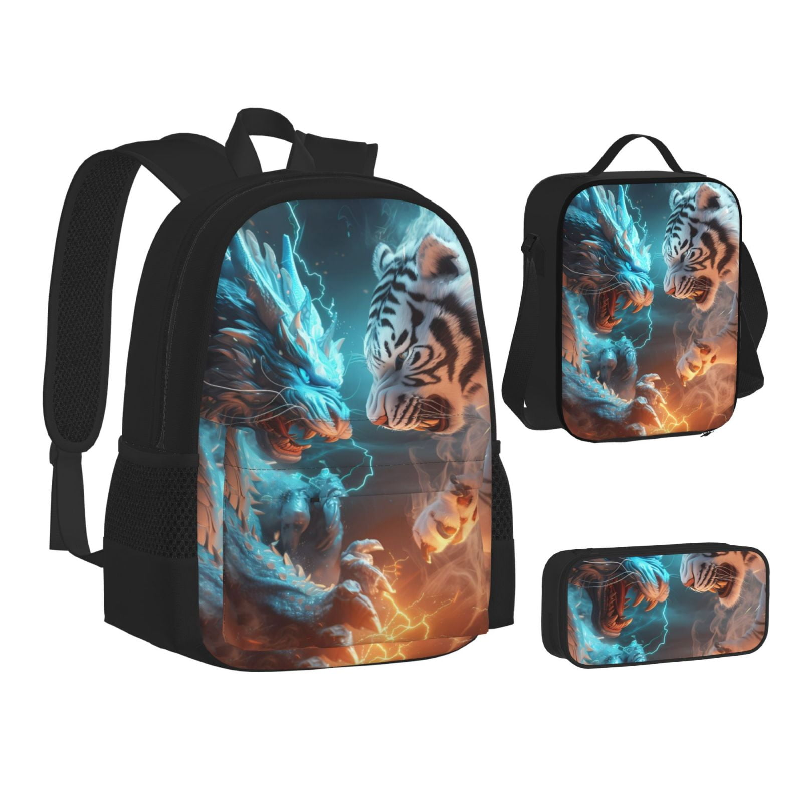 Pofeuu Blue Dragon And White Tiger Print Backpack Travel Backpacks With ...