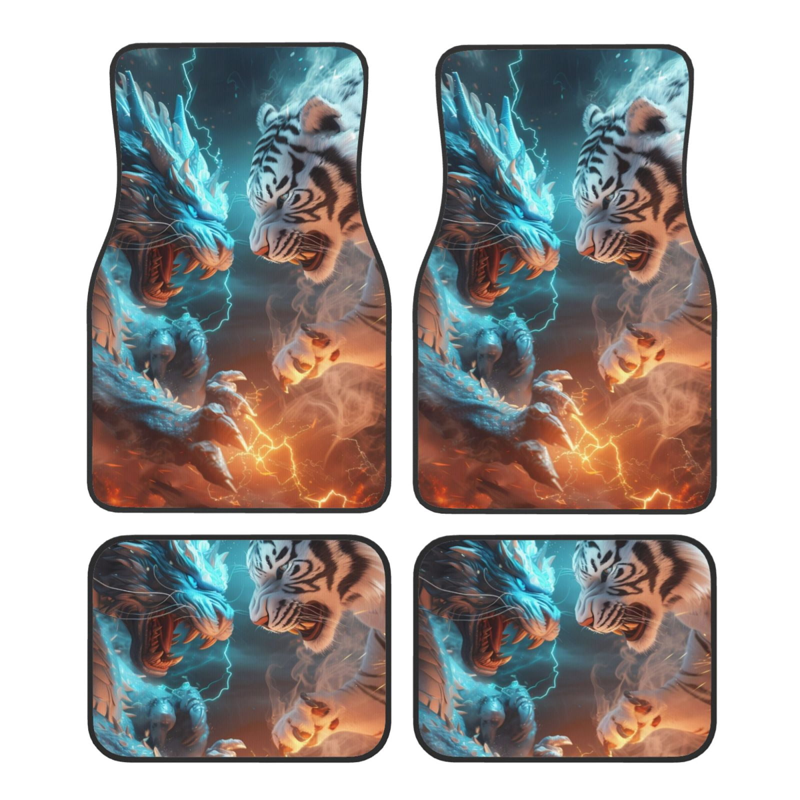 Pofeuu Blue Dragon And White Tiger Print Car Foot Mat Set of 4 Pieces ...