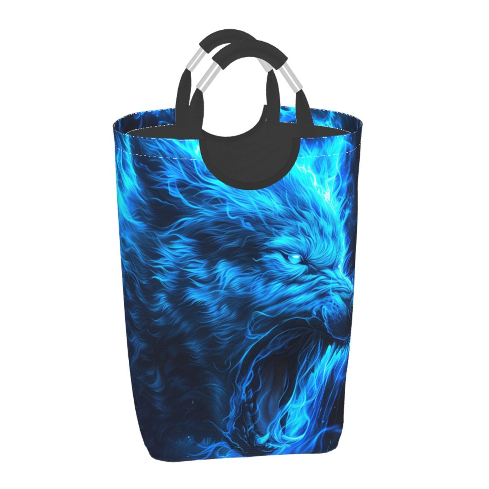 Pofeuu Blue Fire Wolf Print Laundry Basket, Laundry Hamper, Collapsible Laundry Baskets, Dirty ...