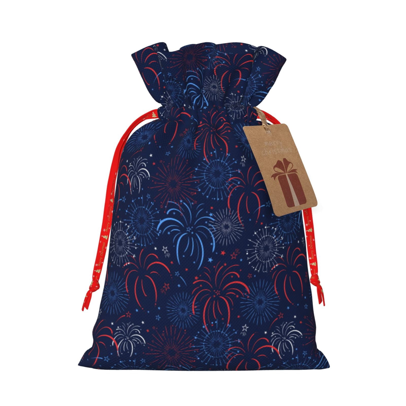 Pofeuu Blue Firework Print Burlap Bags with Drawstrings Drawstring Gift ...