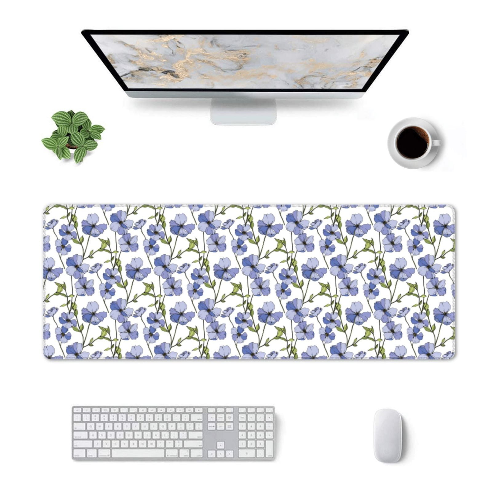 Pofeuu Blue Flax Flowers Print Desk Mat for Keyboard and Mouse，Computer ...