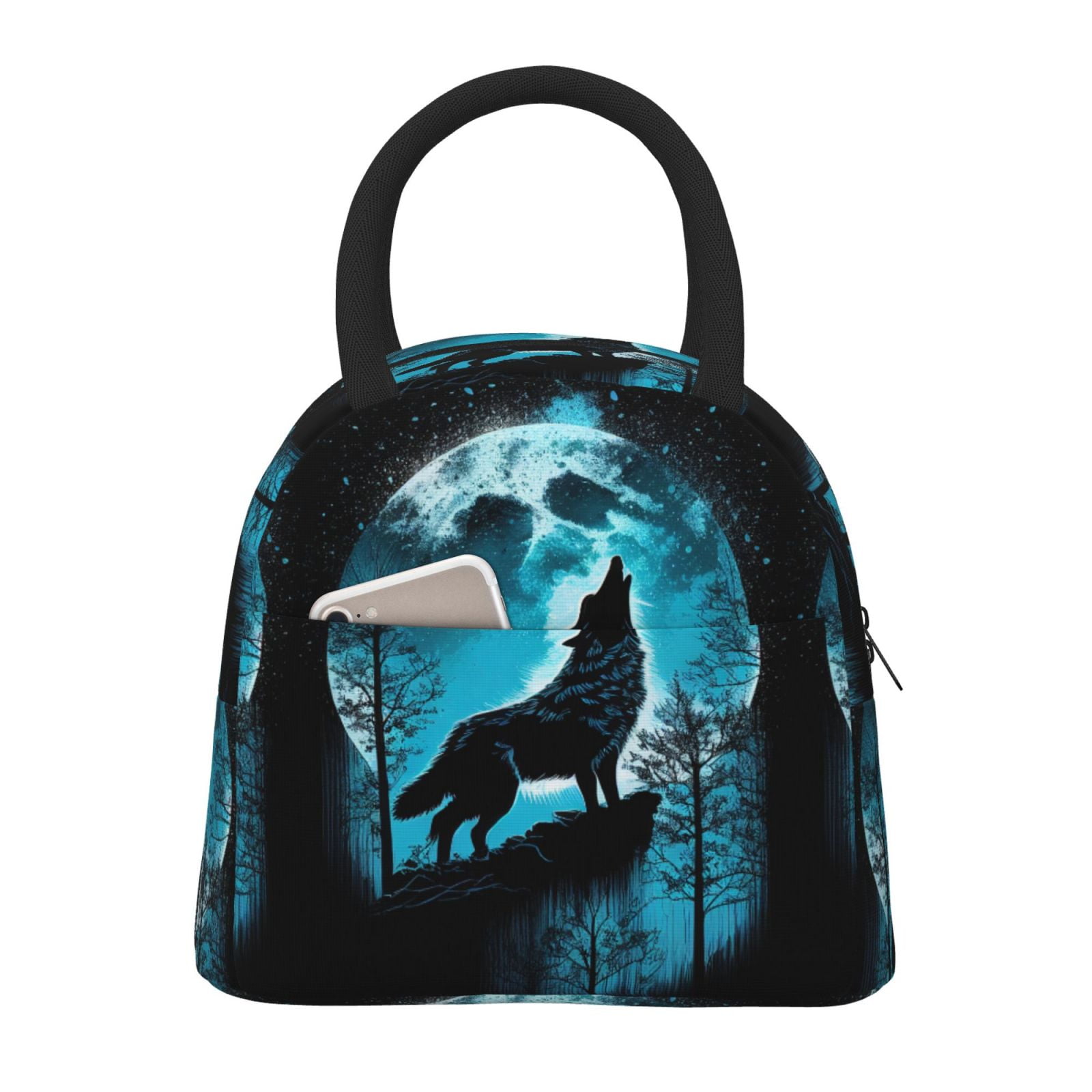Pofeuu Blue Full Moon Wolf Print Lunch Bag for Adult Insulated Lunch ...