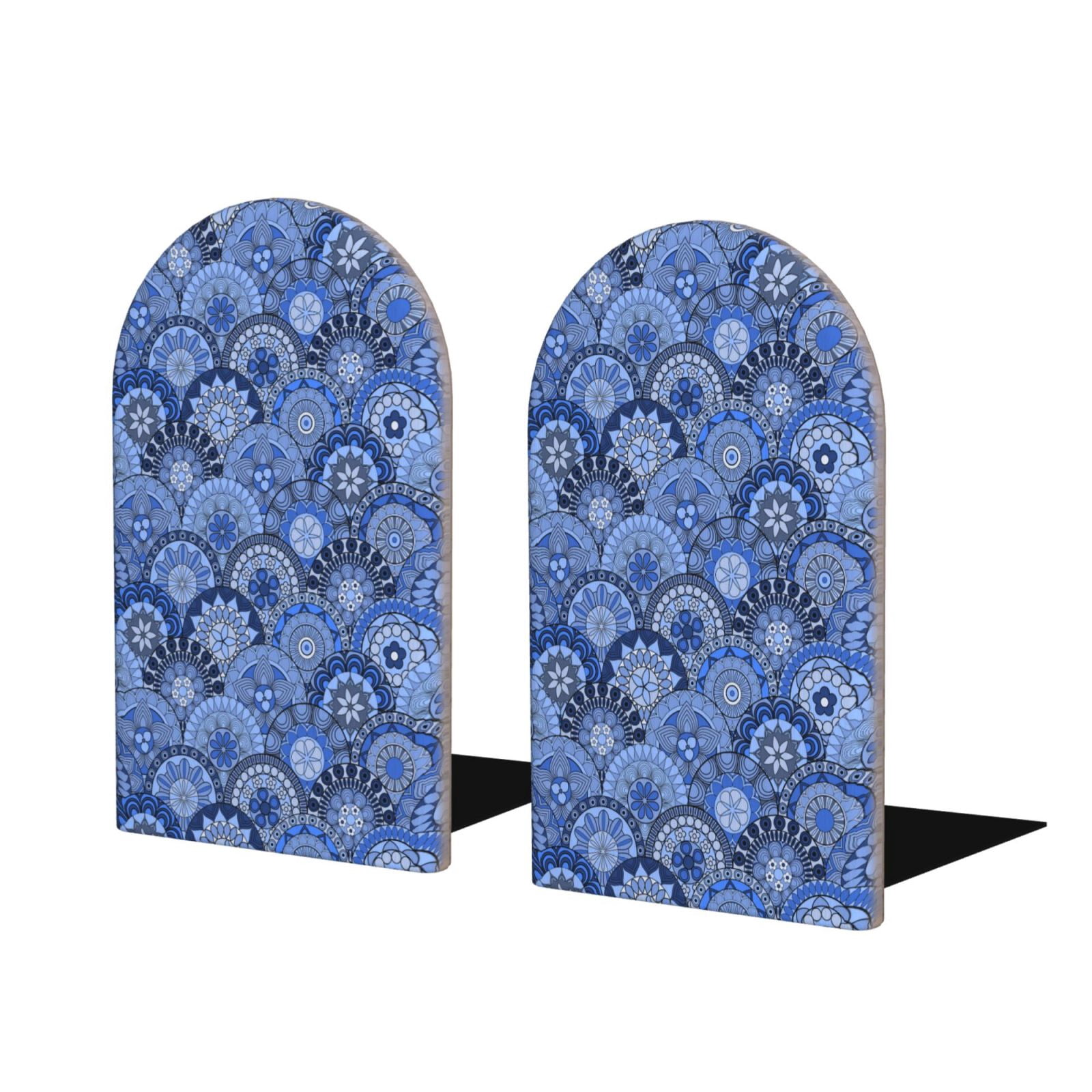 Pofeuu Blue Mandala Harmony Print Large Bookend Hold Heavy Books- Wood ...
