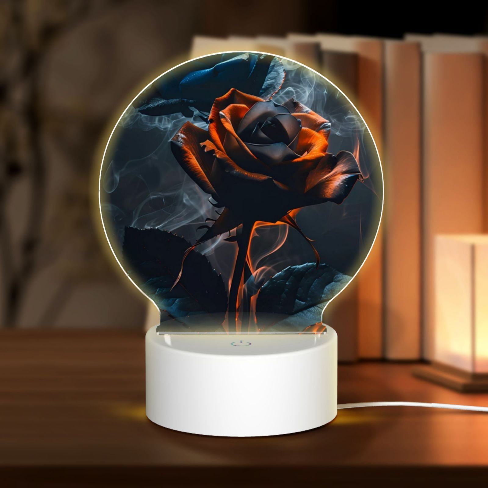 Pofeuu Blue and Red Roses Artwork Print LED Christmas Night Light Lamp Base Gift DIY 3D Clear ...