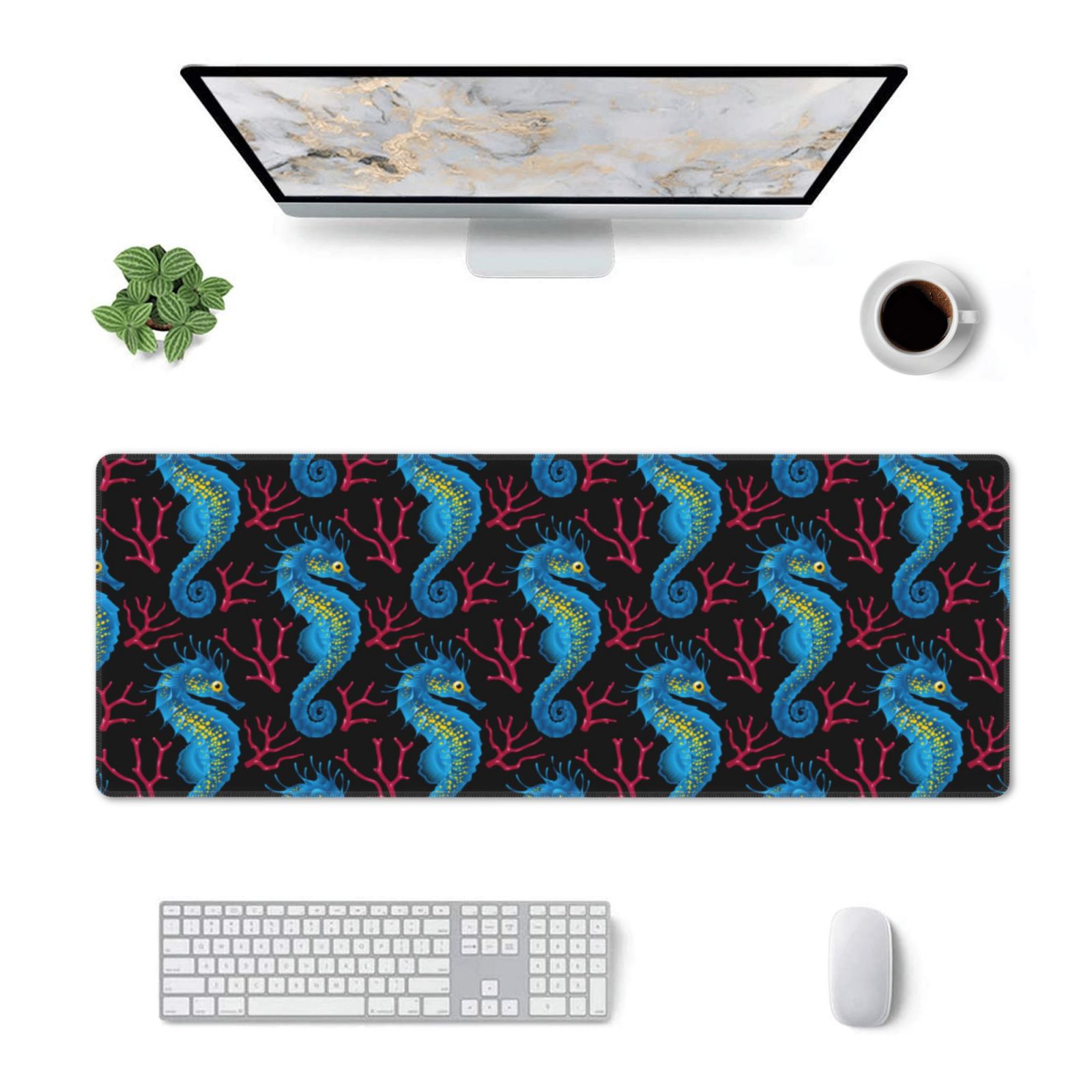 Pofeuu Blue Seahorse Print Desk Mat for Keyboard and Mouse，Computer ...