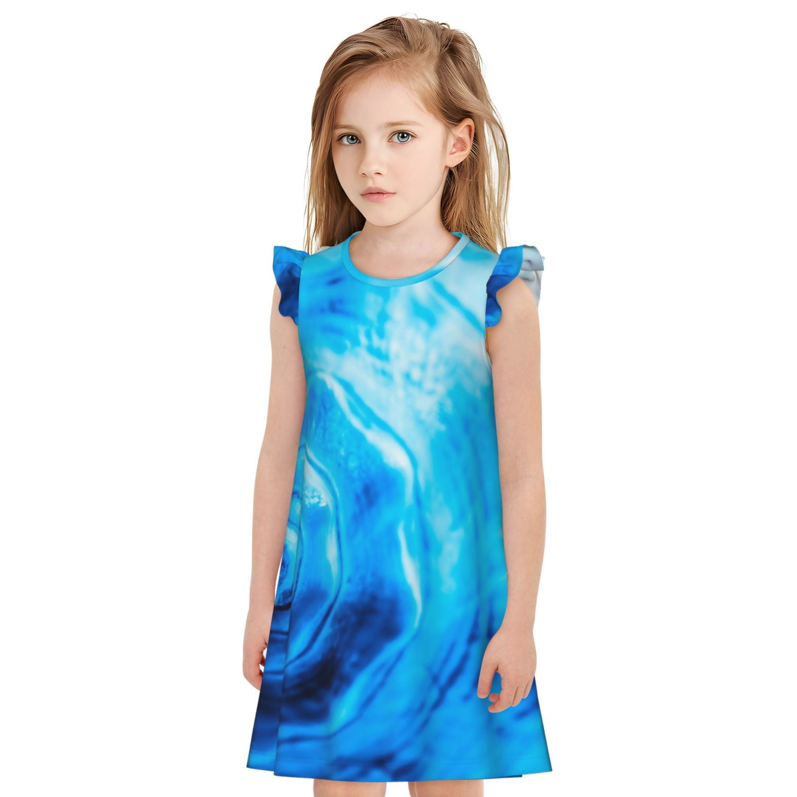 Pofeuu Blue Shell Print Girls Nightgowns, Nightgown Princess Pajama ...