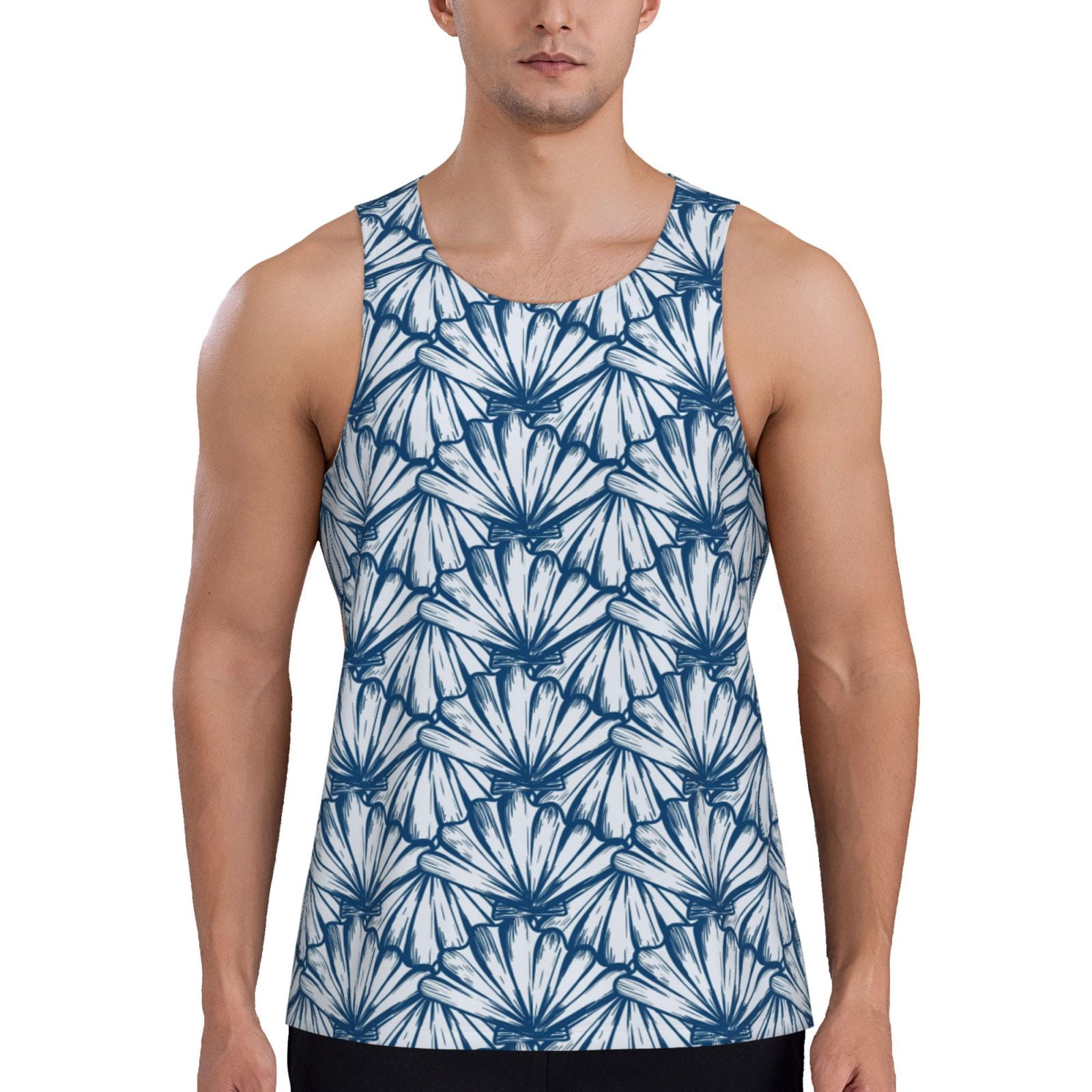 Pofeuu Blue Shells Print Men's Workout Tank Tops Sleeveless Muscle Gym ...