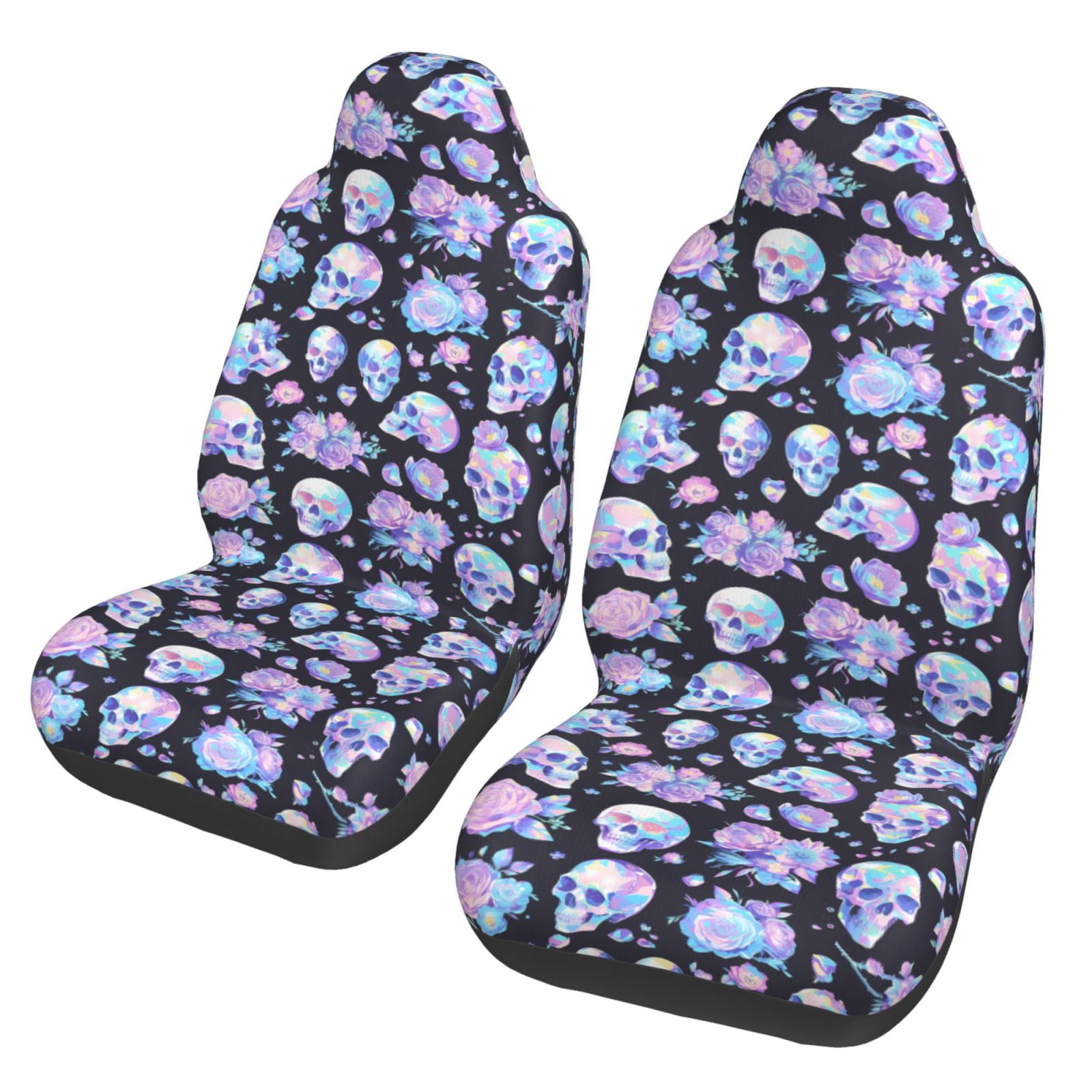 Pofeuu Blue Skull Flower Print Automotive Car Seat Covers Flat Cloth ...
