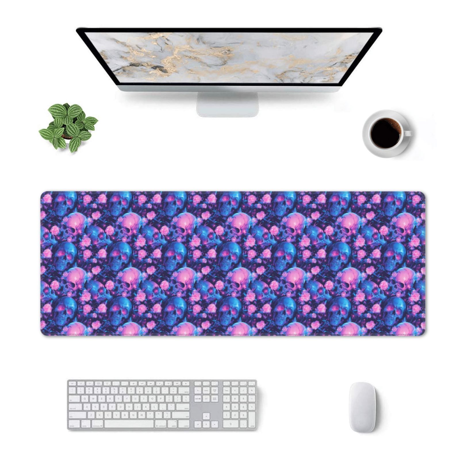 Pofeuu Blue Skull Rose Print Desk Mat for Keyboard and Mouse，Computer ...