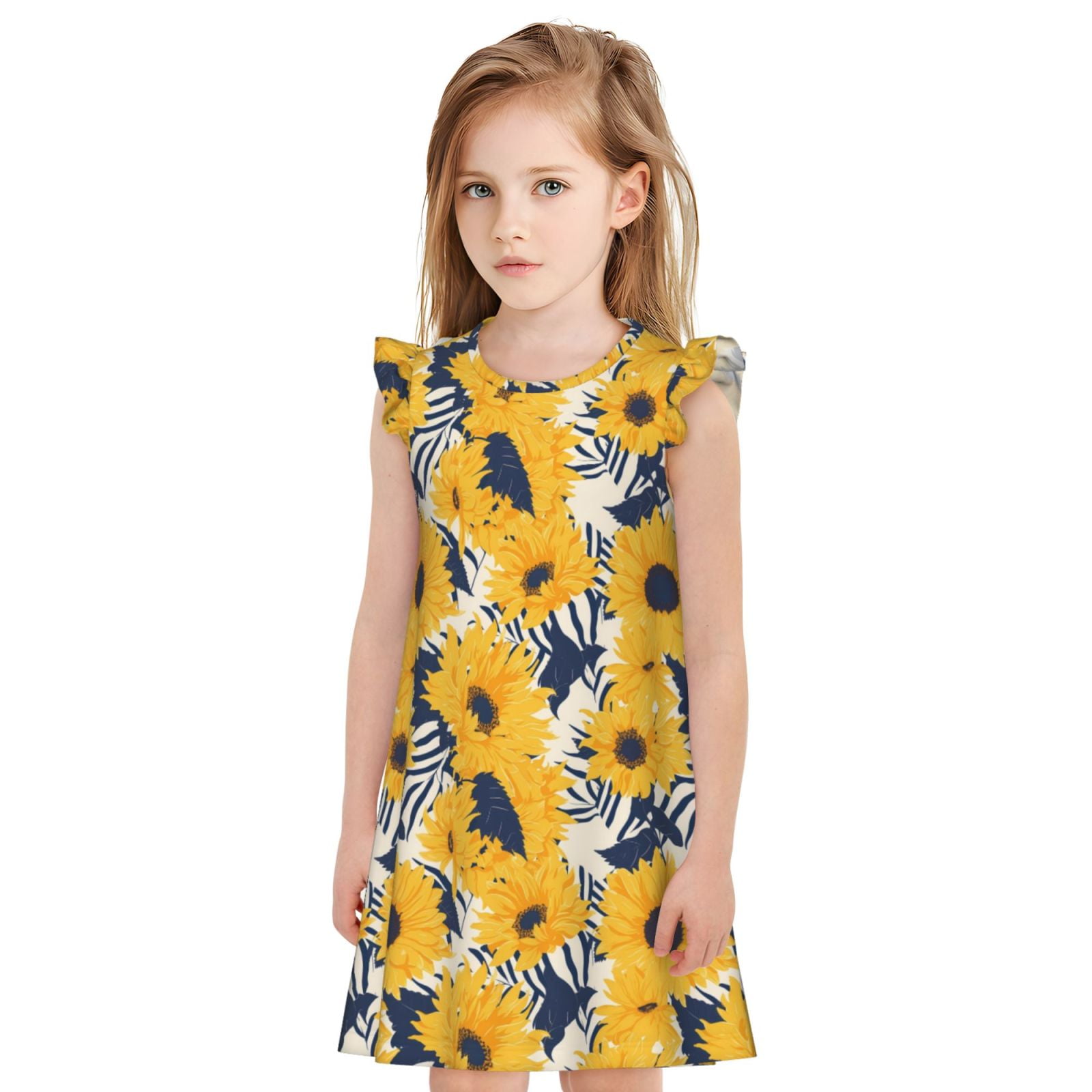Pofeuu Blue Striped Sunflower Print Girls Nightgowns, Nightgown ...