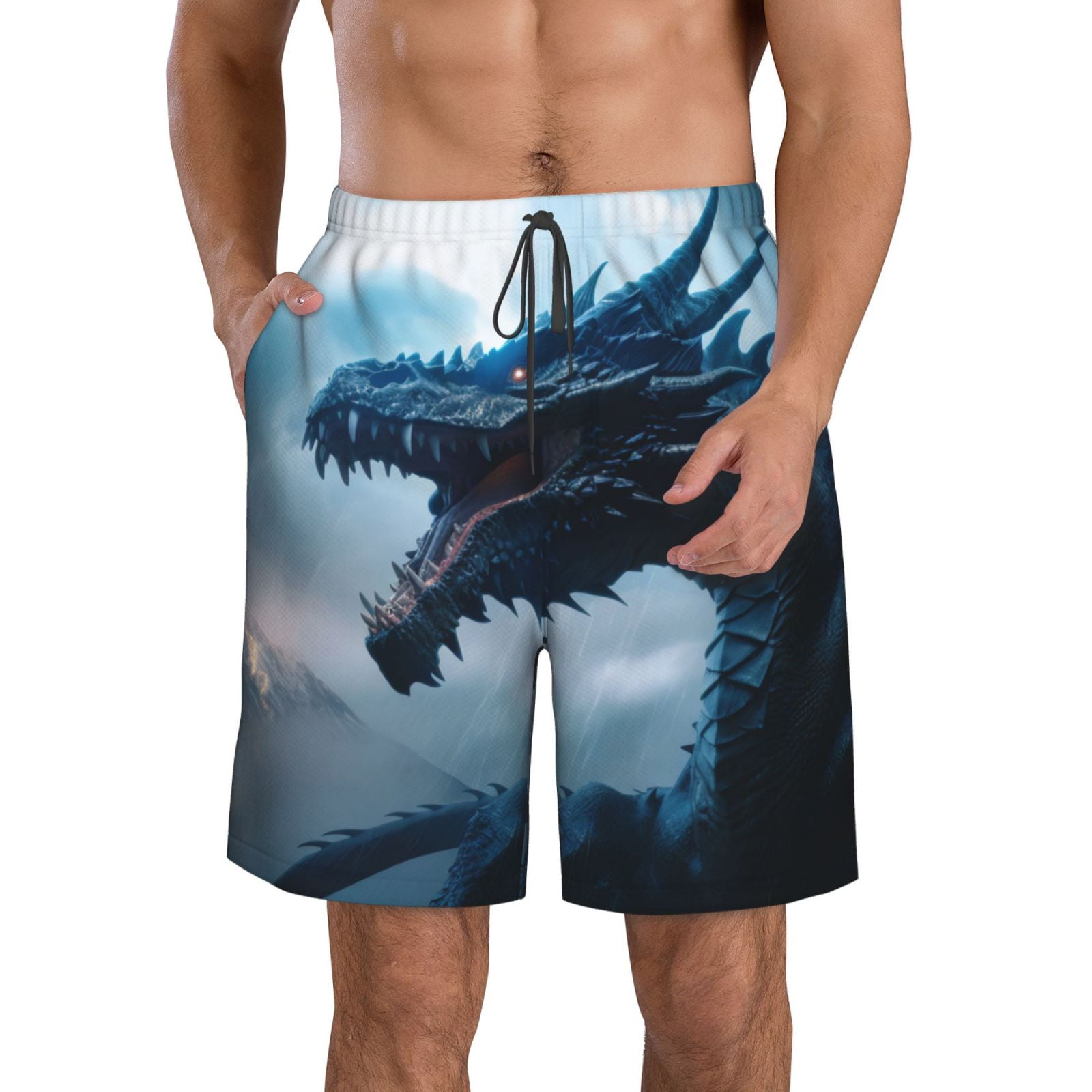 Pofeuu Blue Thunder Storm Dragon Prin Men's Swim Trunks Quick Dry ...