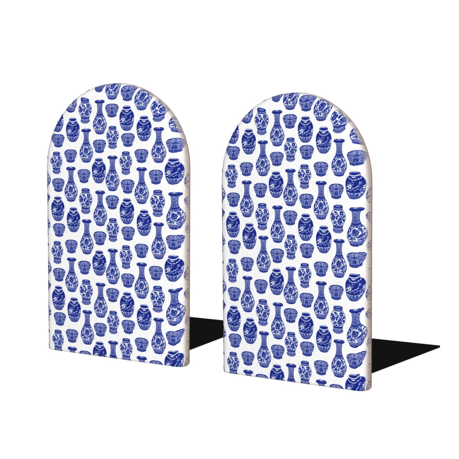 Pofeuu Blue Vases Print Large Bookend Hold Heavy Books- Wood Bookends ...