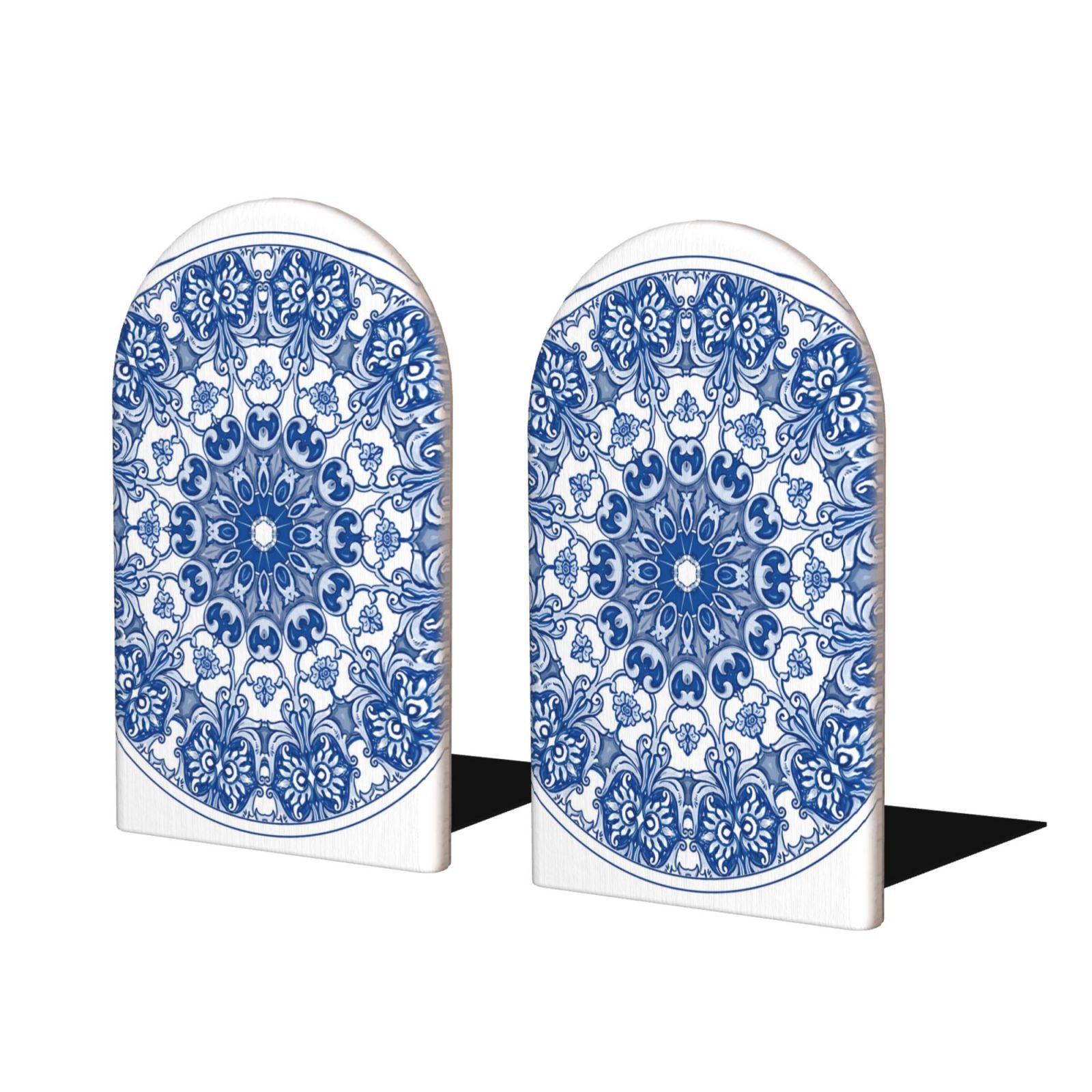Pofeuu Blue Watercolor Print Large Bookend Hold Heavy Books- Wood ...