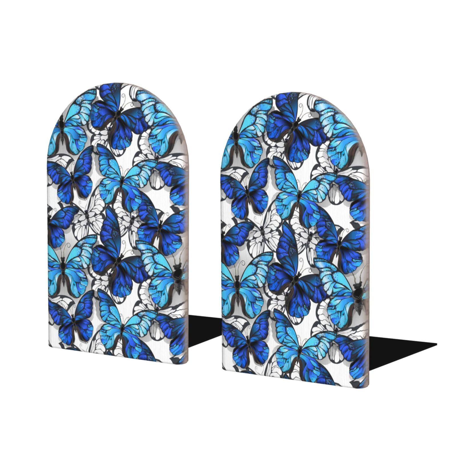Pofeuu Blue and White Butterflies Print Large Bookend Hold Heavy Books ...