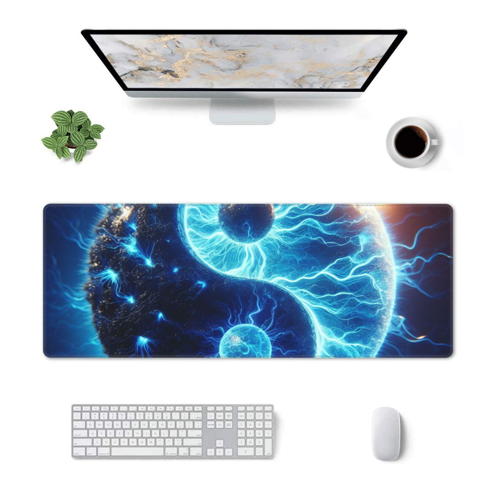 Pofeuu Blue Yin And Yang Print Desk Mat for Keyboard and Mouse，Computer ...