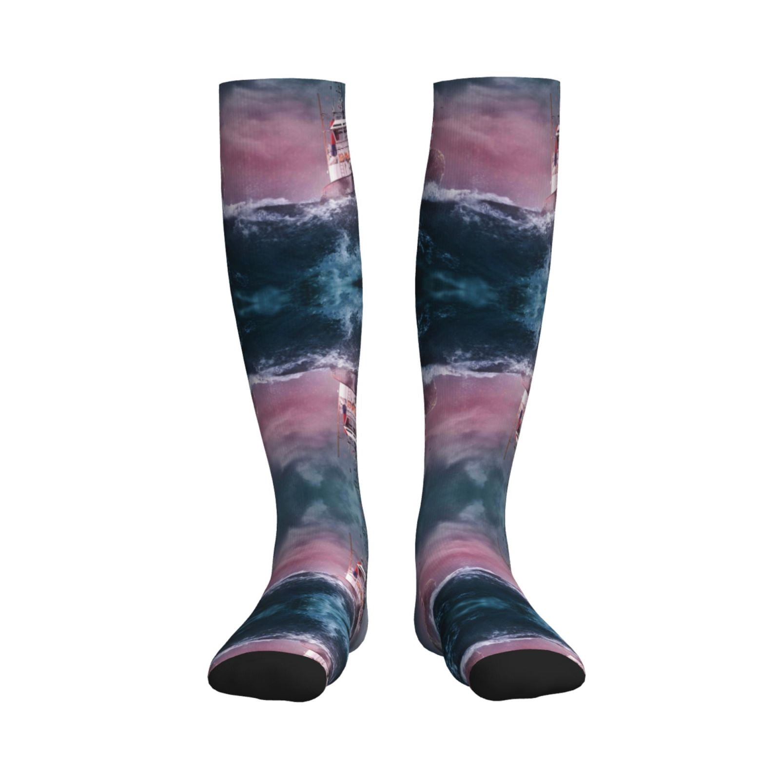 Pofeuu Boat Lighthouse Storm Waves Print Compression Socks for Women ...