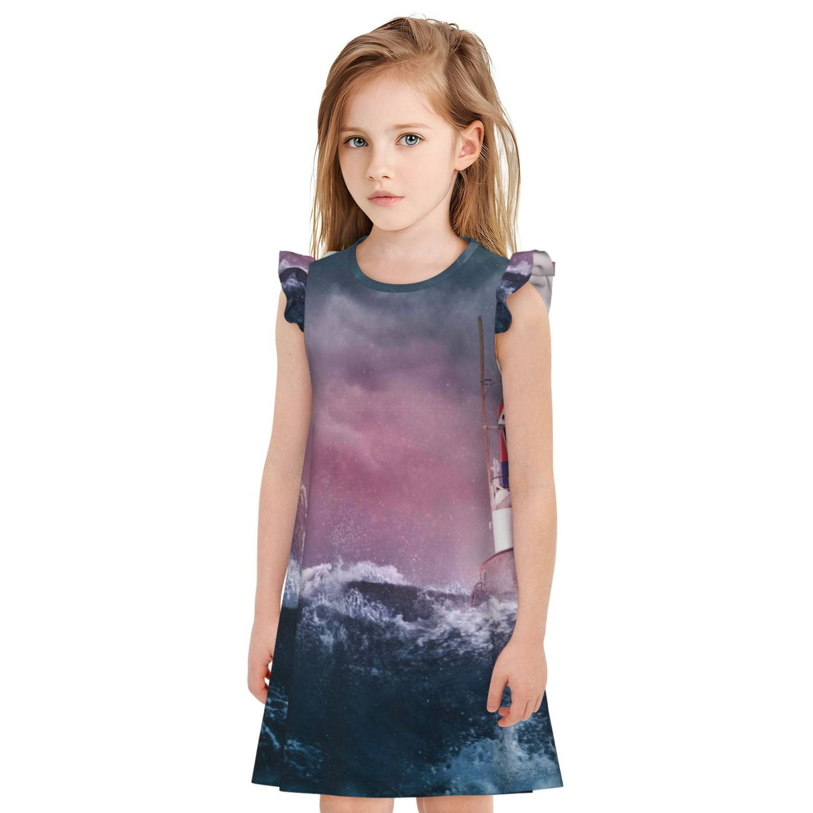 Pofeuu Boat Lighthouse Storm Waves Print Girls Nightgowns, Nightgown ...