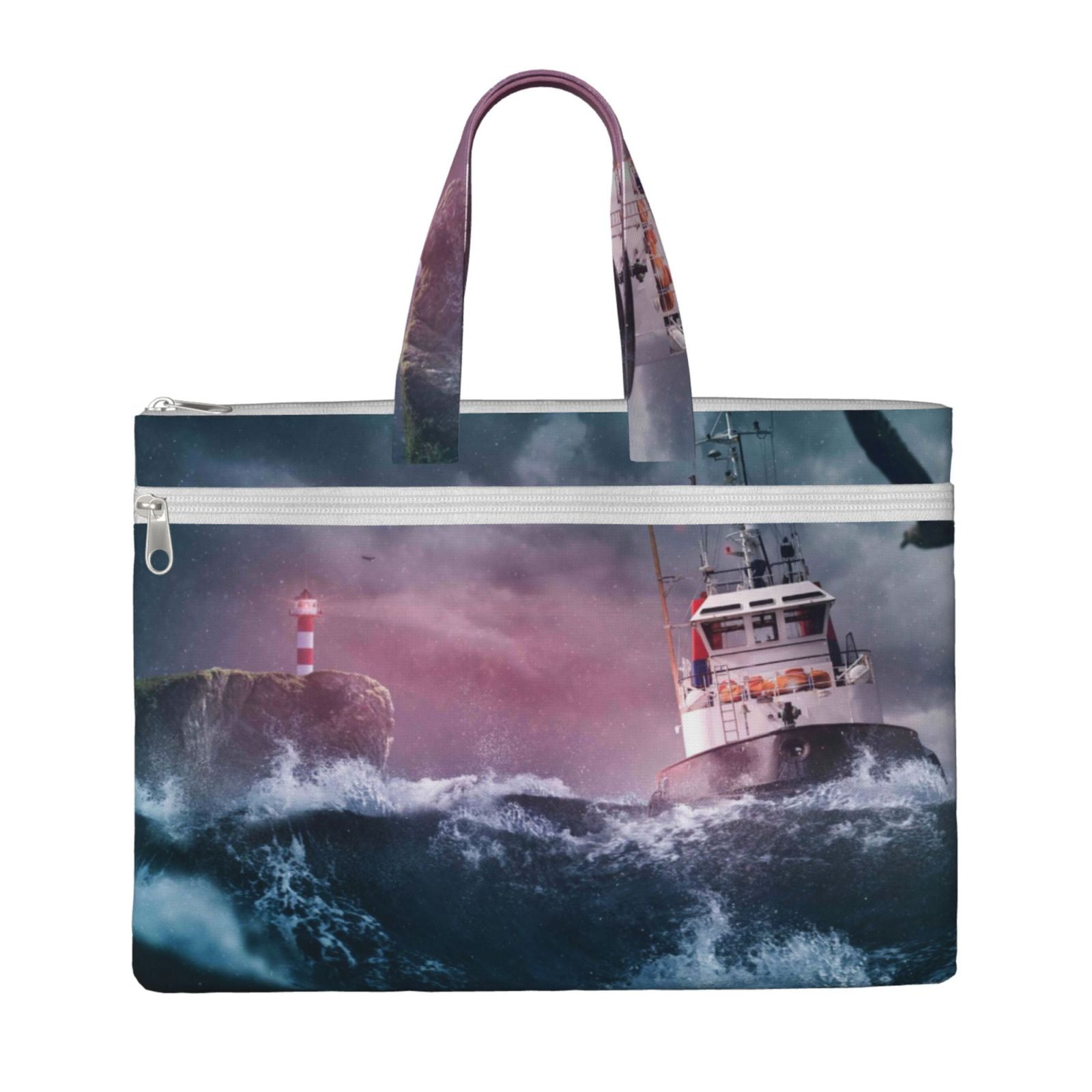 Pofeuu Boat Lighthouse Storm Waves Print Laptop Bag Carrying - Computer ...
