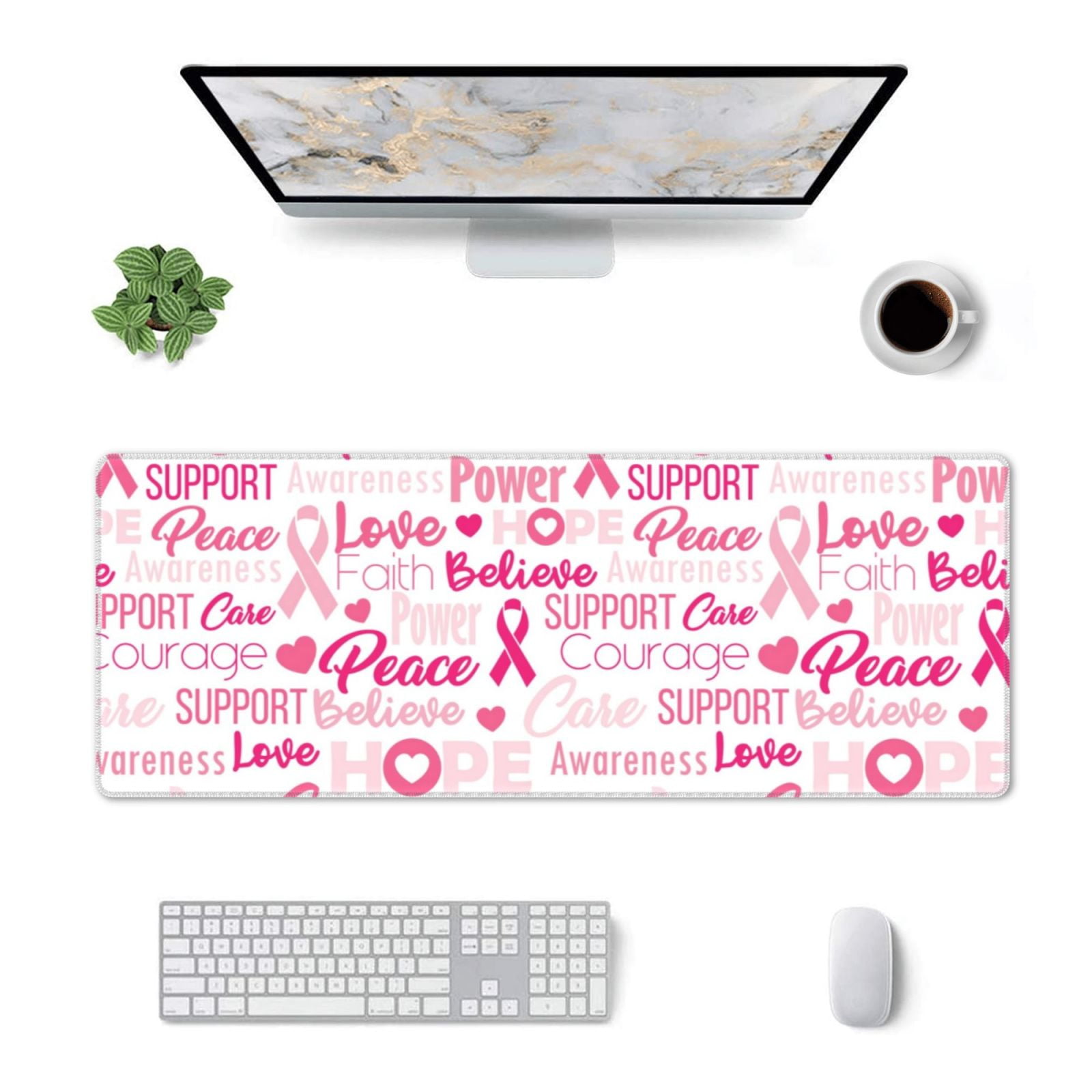 Pofeuu Breast Cancer Ribbons Awareness Print Desk Mat for Keyboard and ...