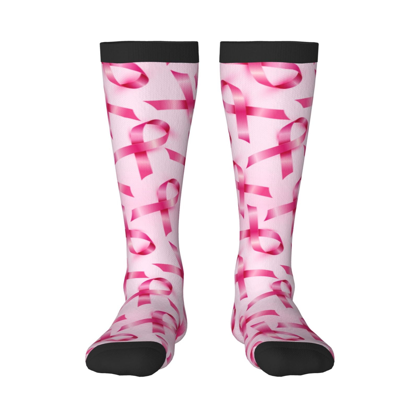 Pofeuu Breast Cancer Ribbons Awareness Print Stockings, Adult Running ...