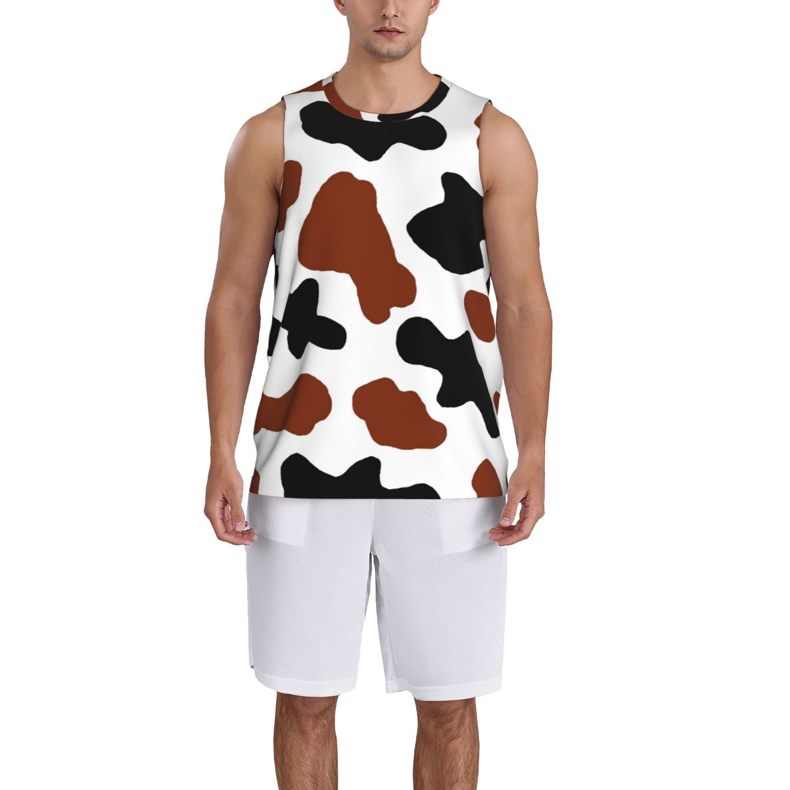 Pofeuu Brown Black Cow Print Basketball Jersey, Shirts for Men Youth ...