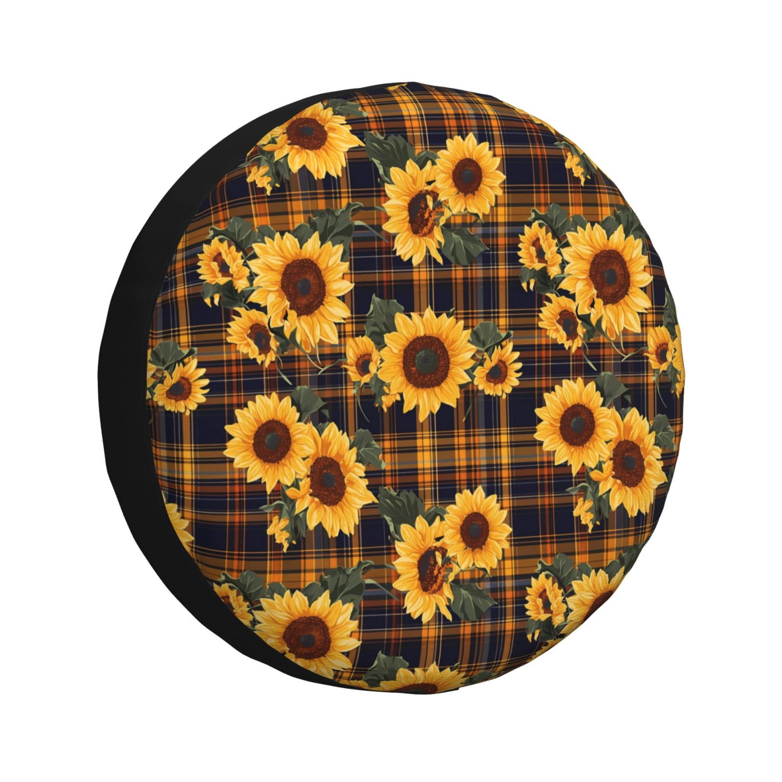 Pofeuu Brown Blue Plaid Sunflower Print Spare Tire Wheel Cover for Car ...