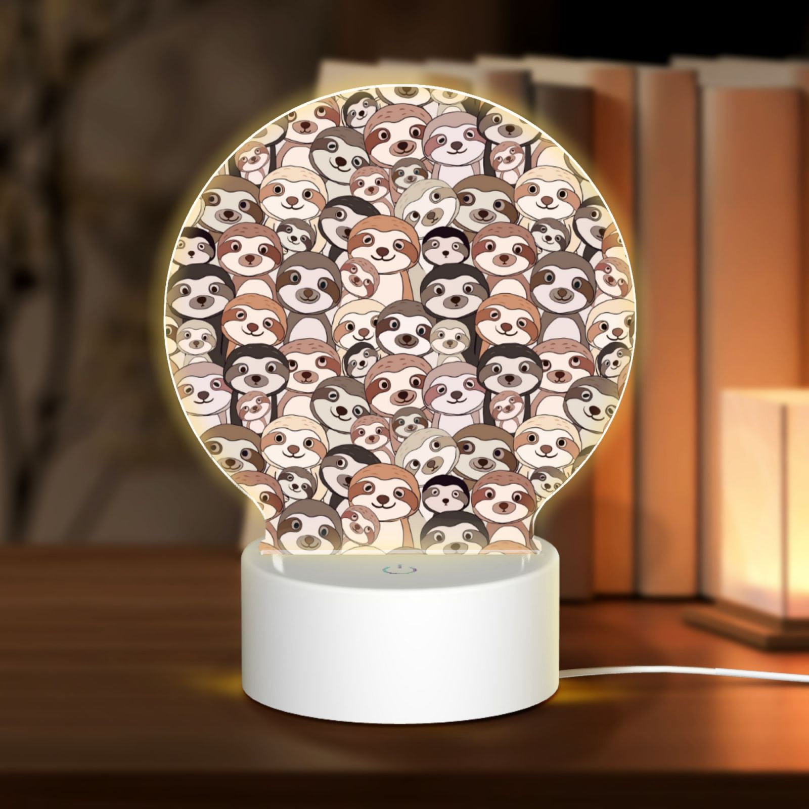 Pofeuu Brown Sloth Print LED Christmas Night Light Lamp Base Gift DIY ...