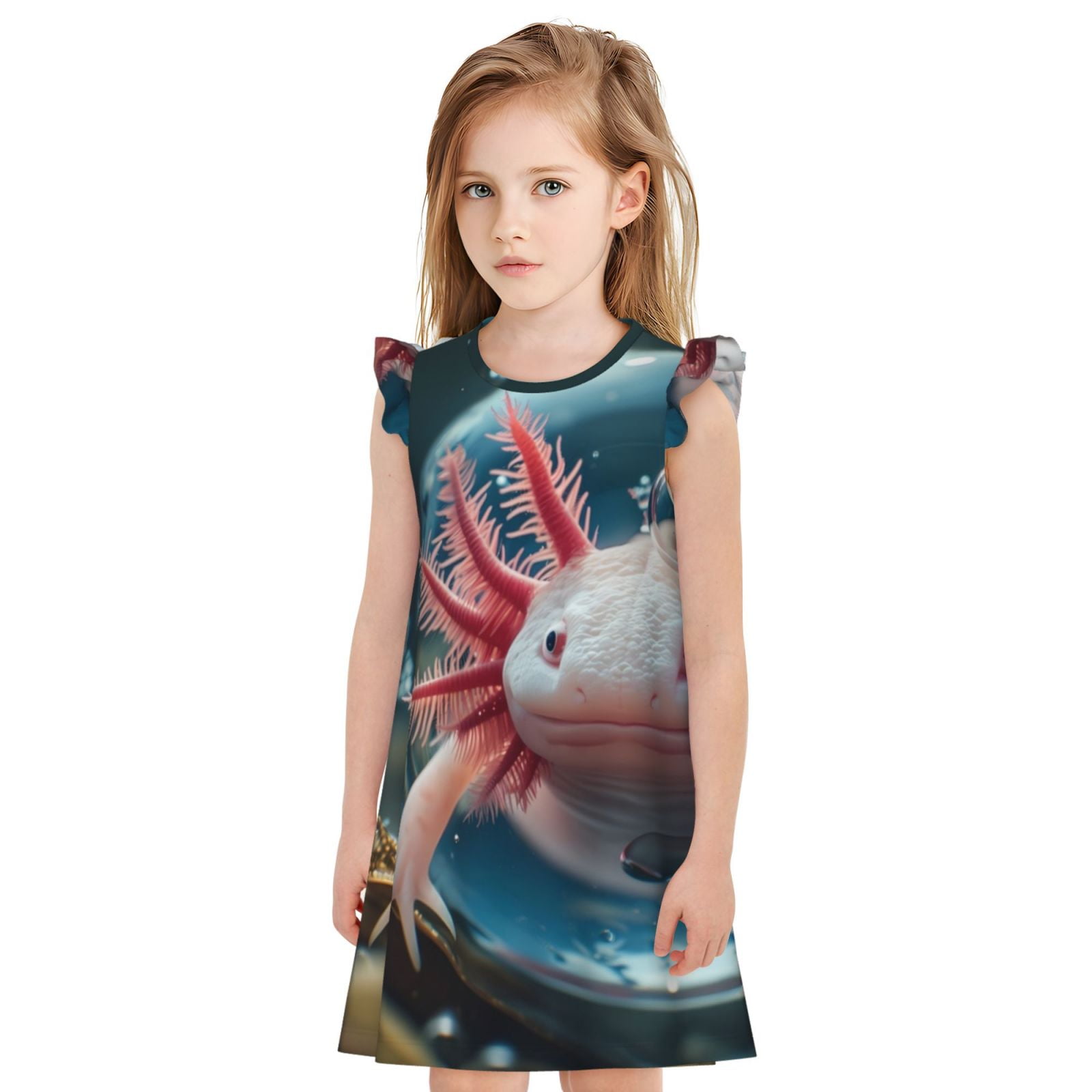 Pofeuu Bubbles Axolotl Fantasy Print Girls Nightgowns, Nightgown ...